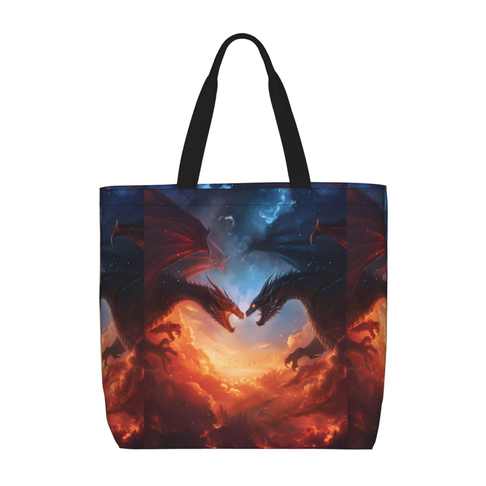 Picia Red And Blue Fire Cloud Dragon for Tote Bag for Women with Zipper ...