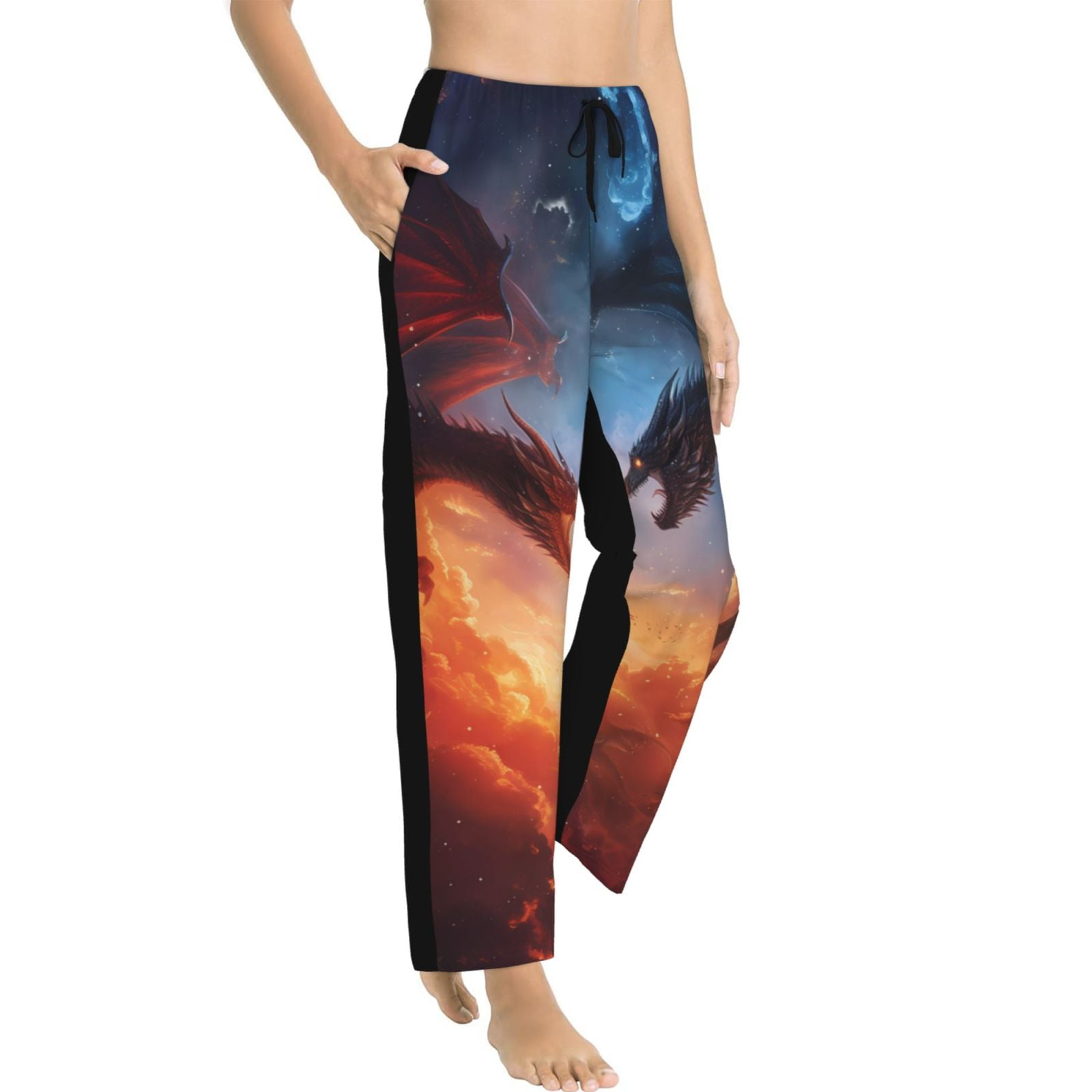 Picia Red And Blue Fire Cloud Dragon Womens Soft Woven Cotton Elastic ...