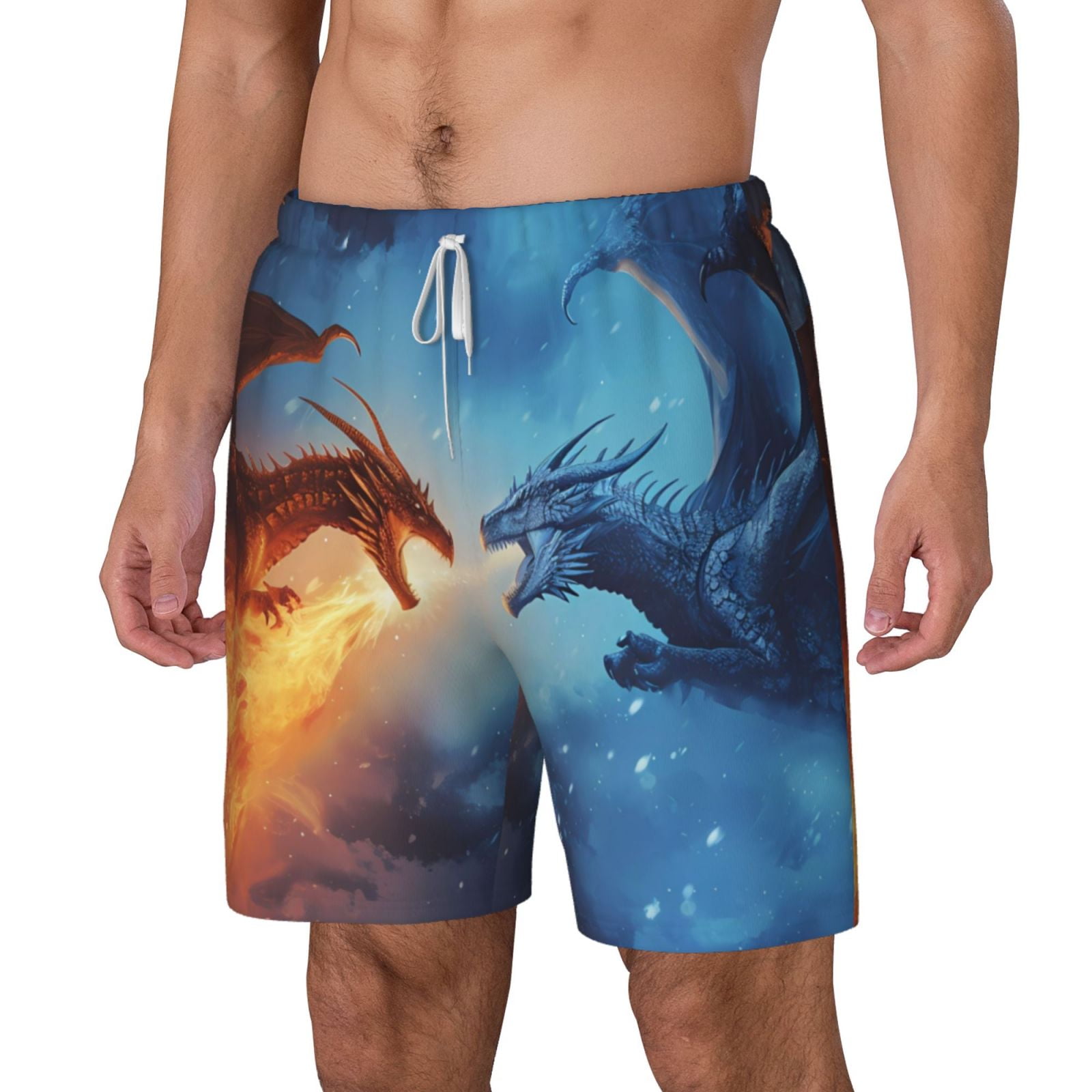 Picia Red And Blue Fire Dragon A pattern Mens Swim Trunks with ...