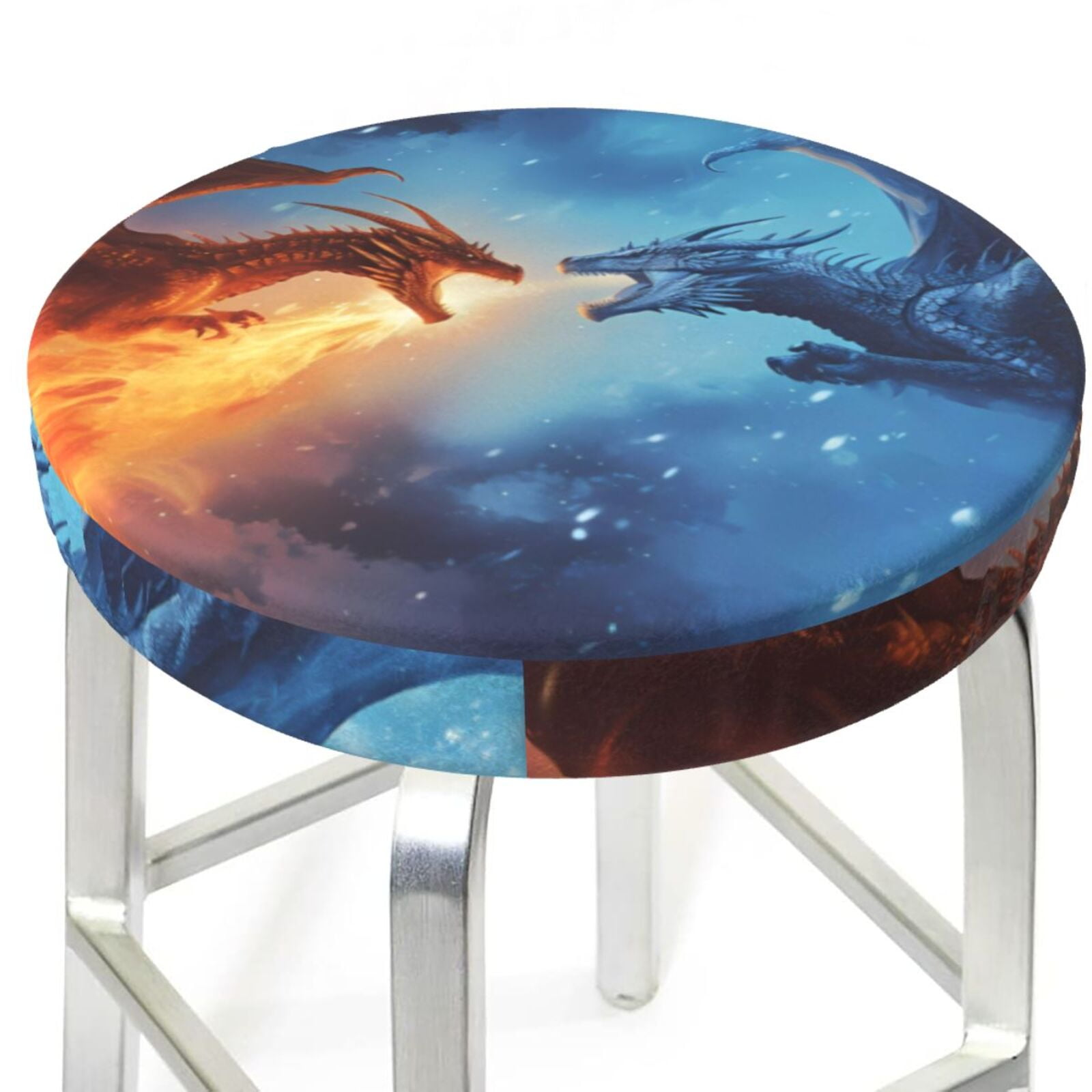 Picia Red And Blue Fire Dragon A pattern Round Stool Covers Comfy Seat ...