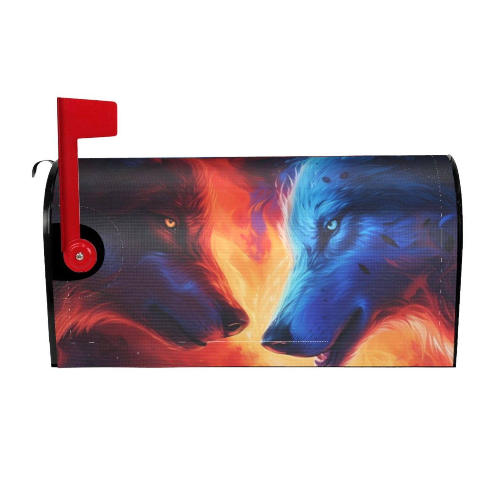 Picia Red And Blue Fire Wolf Magnetic Mailbox Cover Standard Size-25.5x21 in - Walmart.com