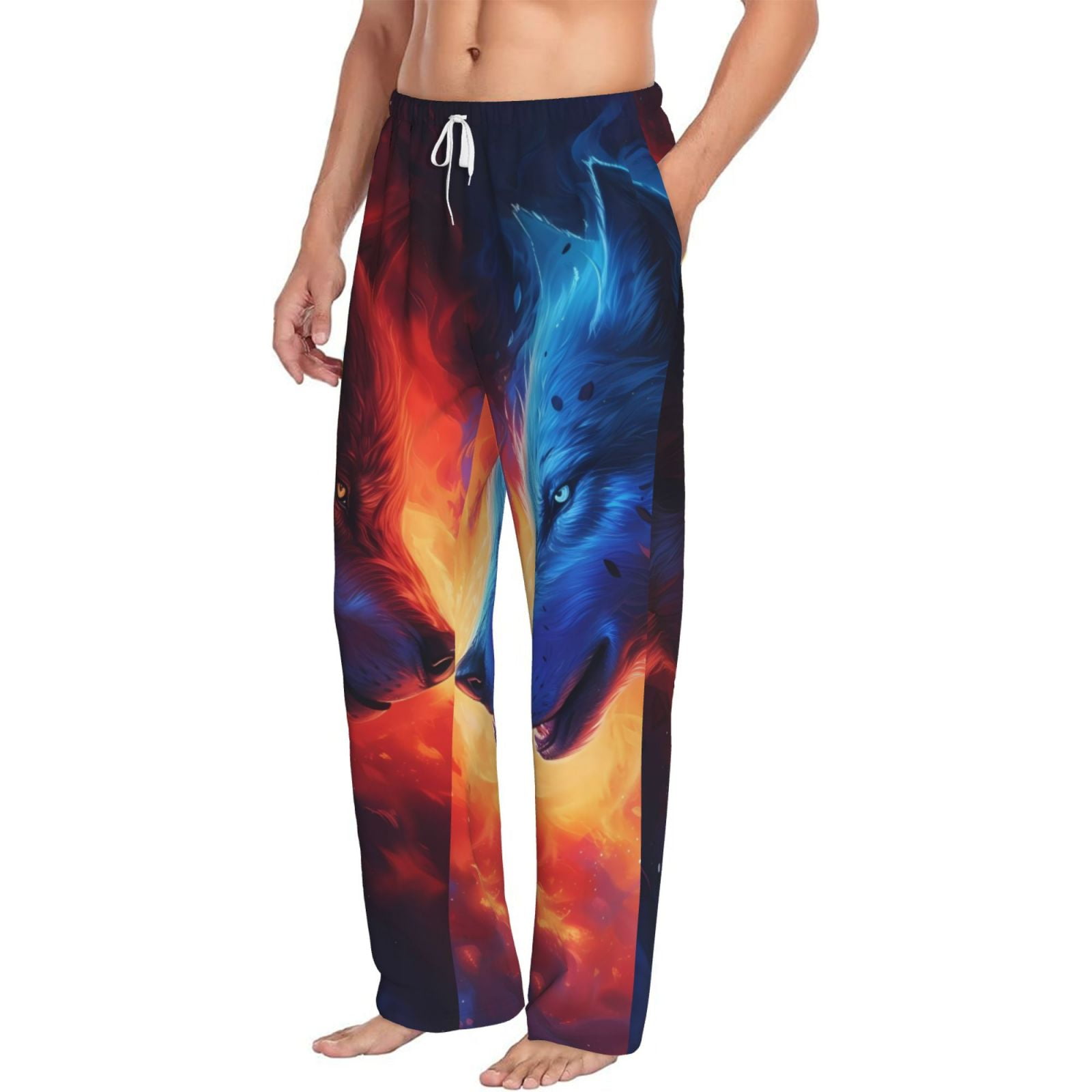 Picia Red And Blue Fire Wolf Mens Soft Woven Cotton Elastic Waistband ...
