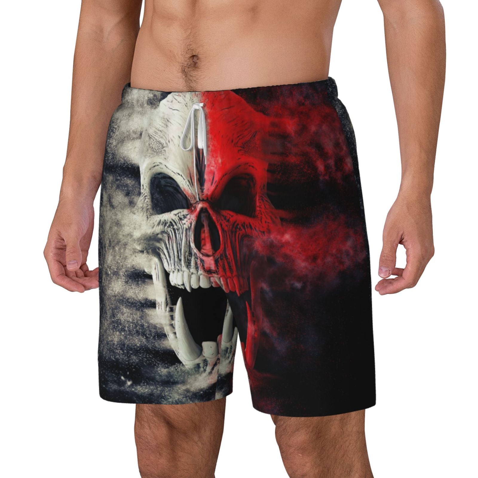 Picia Red And White Screaming Demon Skull pattern Mens Swim Trunks with ...