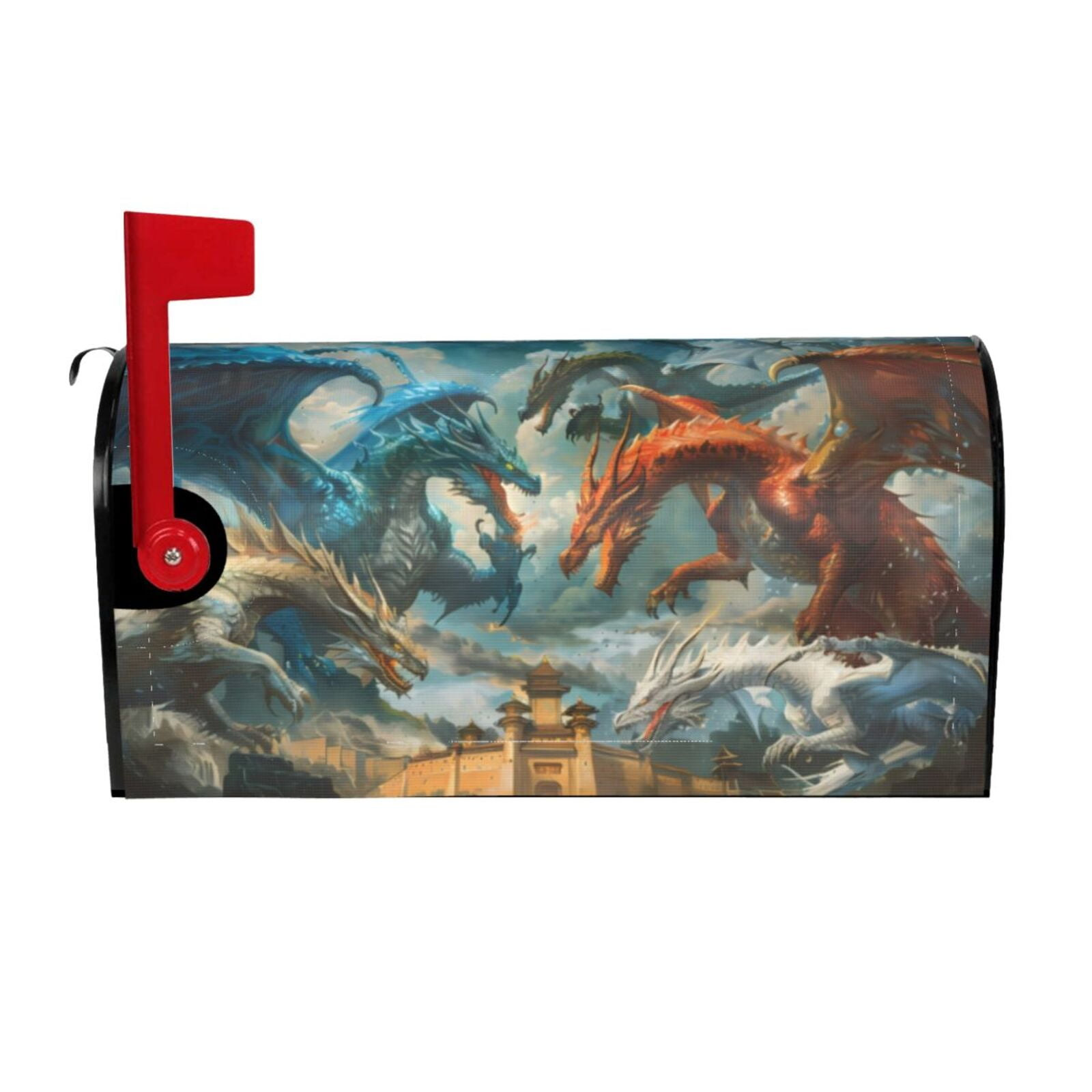 Picia Red Blue Dragon Battle Epic Magnetic Mailbox Cover Standard Size ...