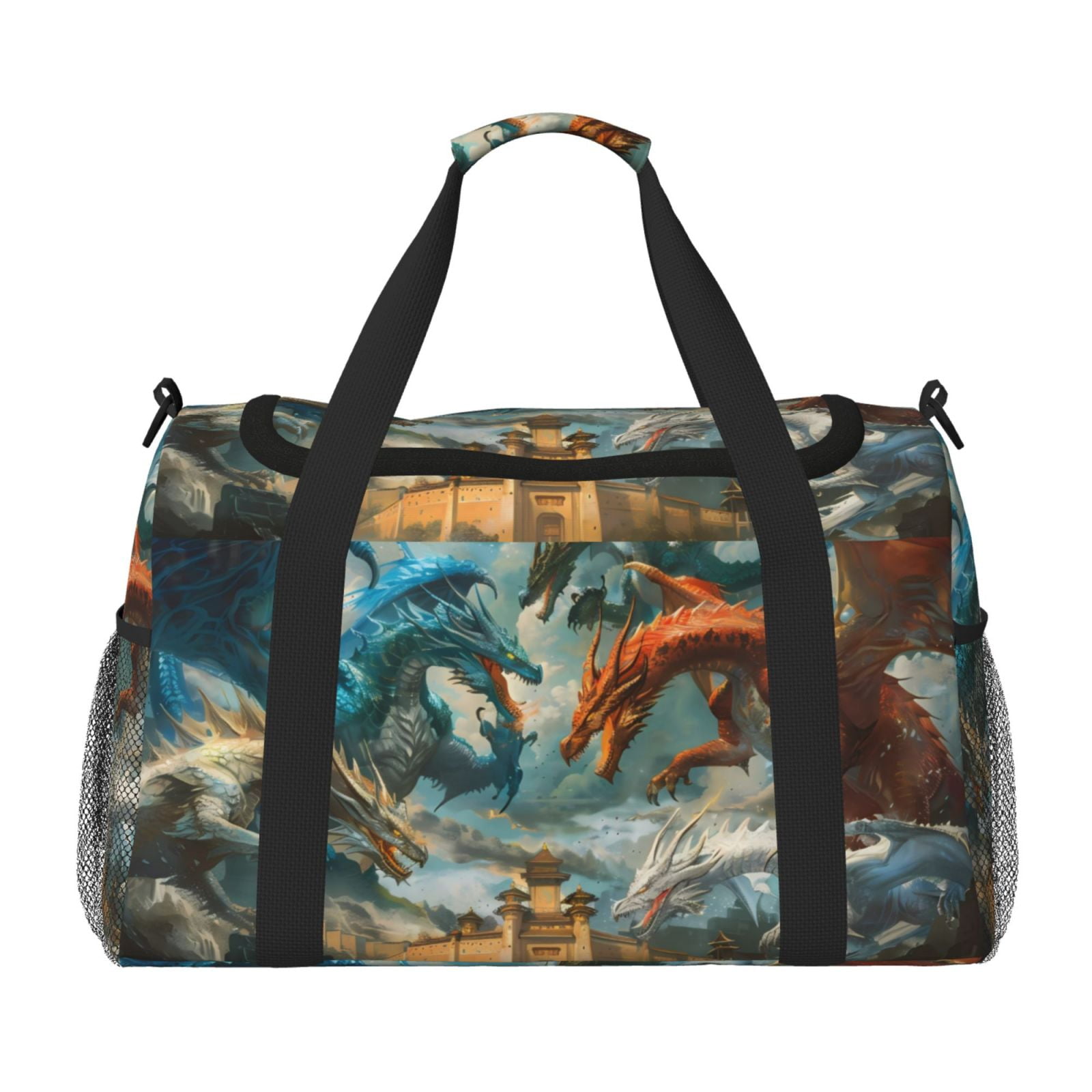 Picia Red Blue Dragon Battle Epic Print Travel Duffle Bag,Weekender Bags for Women with Shoe ...