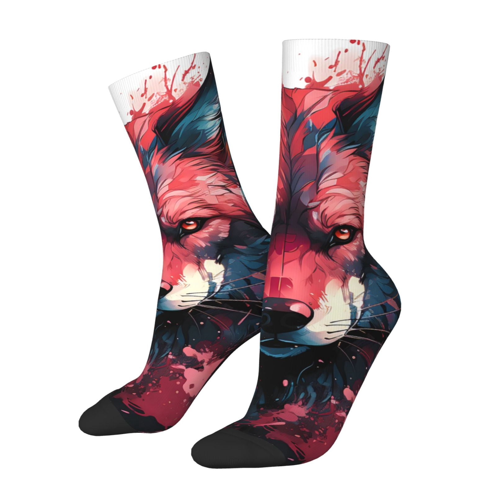 Picia Red Flame Wolf Head Print Athletic Socks for Men & Women ...