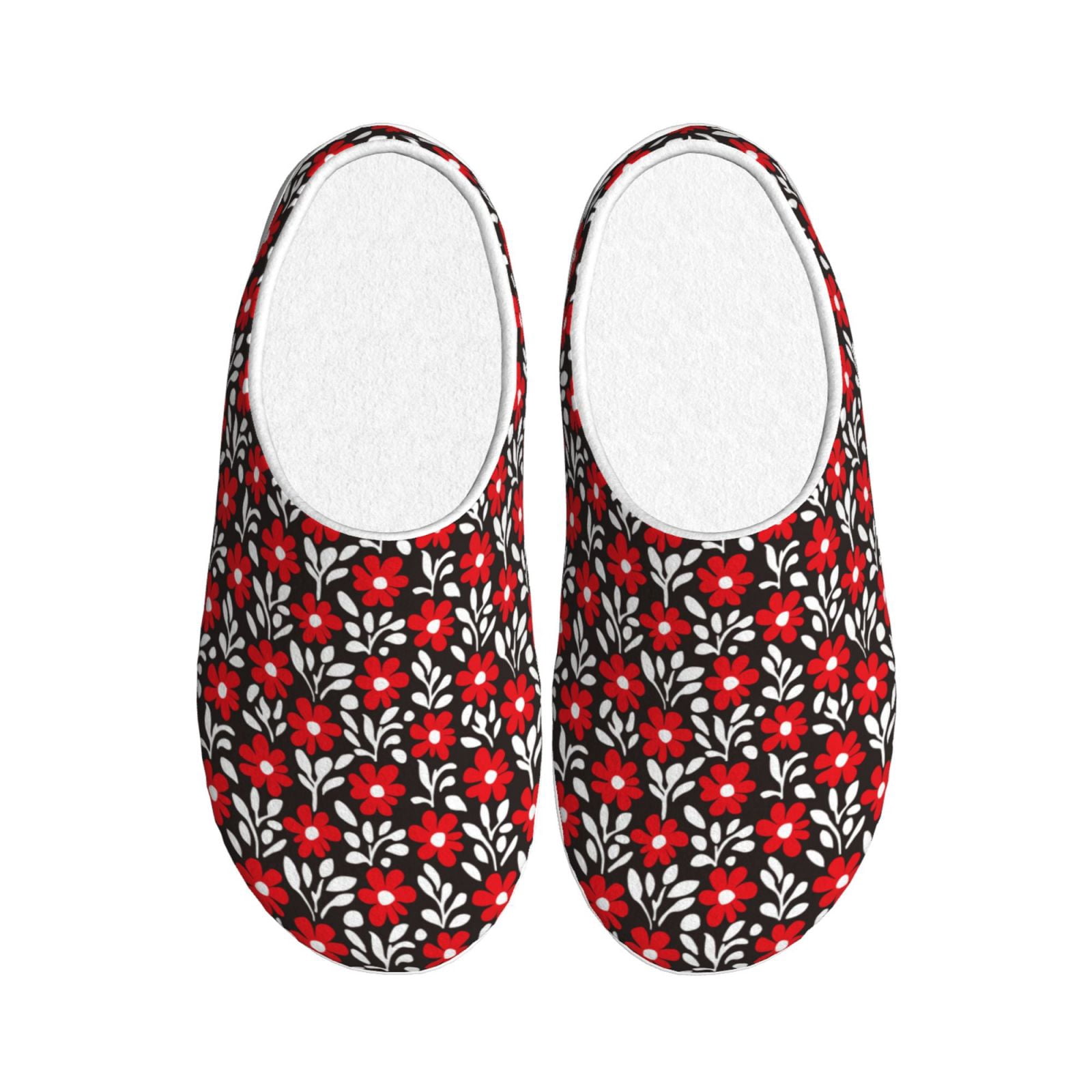 Picia Red Floral for Women's Lamb-hug Comfy Fleece House Slippers ...