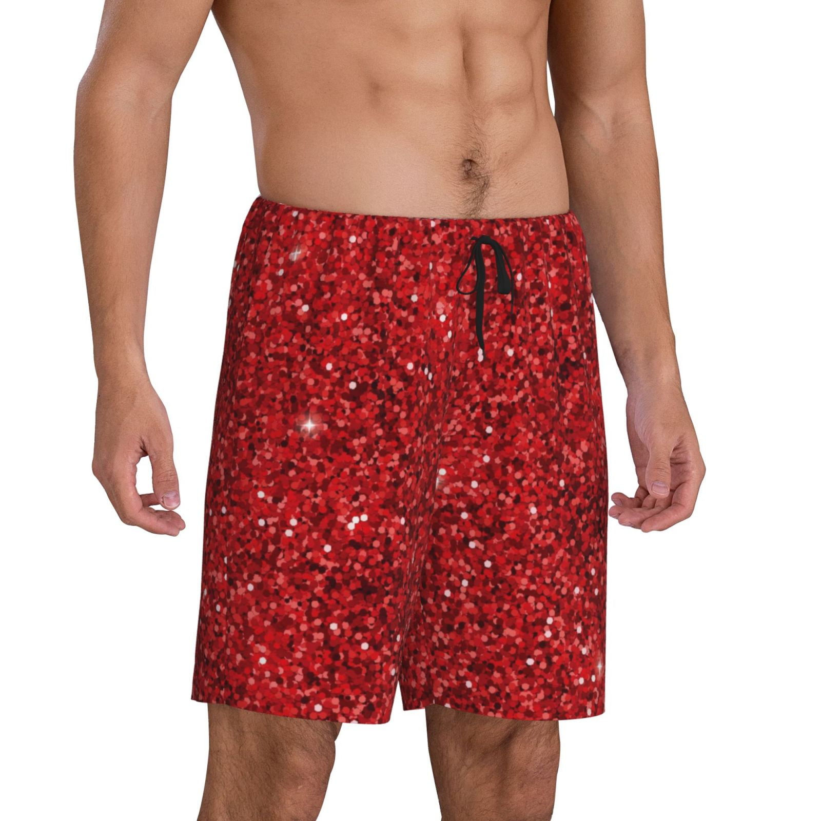 Picia Red Glitter Pajama Shorts for Men, Men's Pajama Bottoms ...