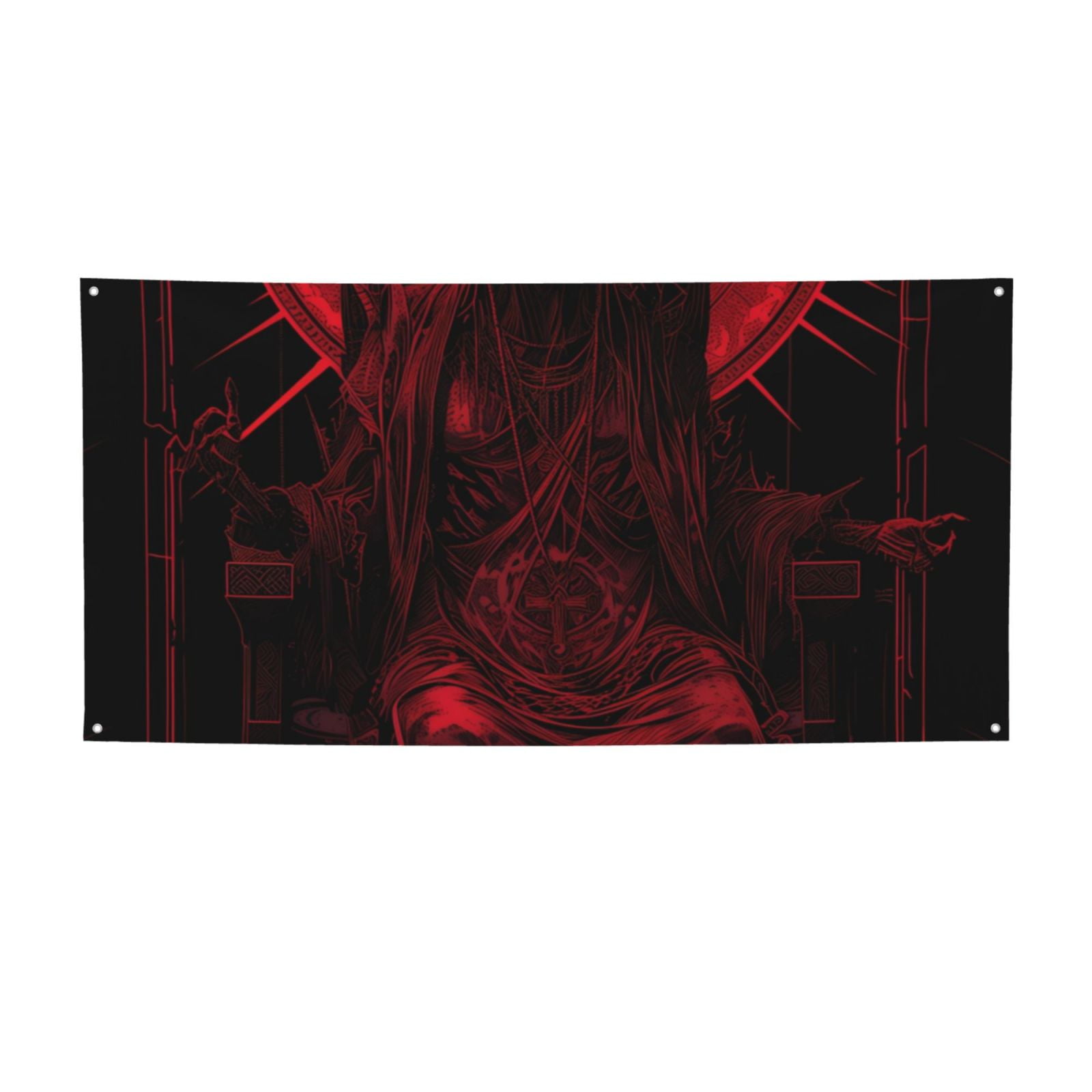 Picia Red Gothic Skeleton Throne Pattern Party Banner, Festive ...