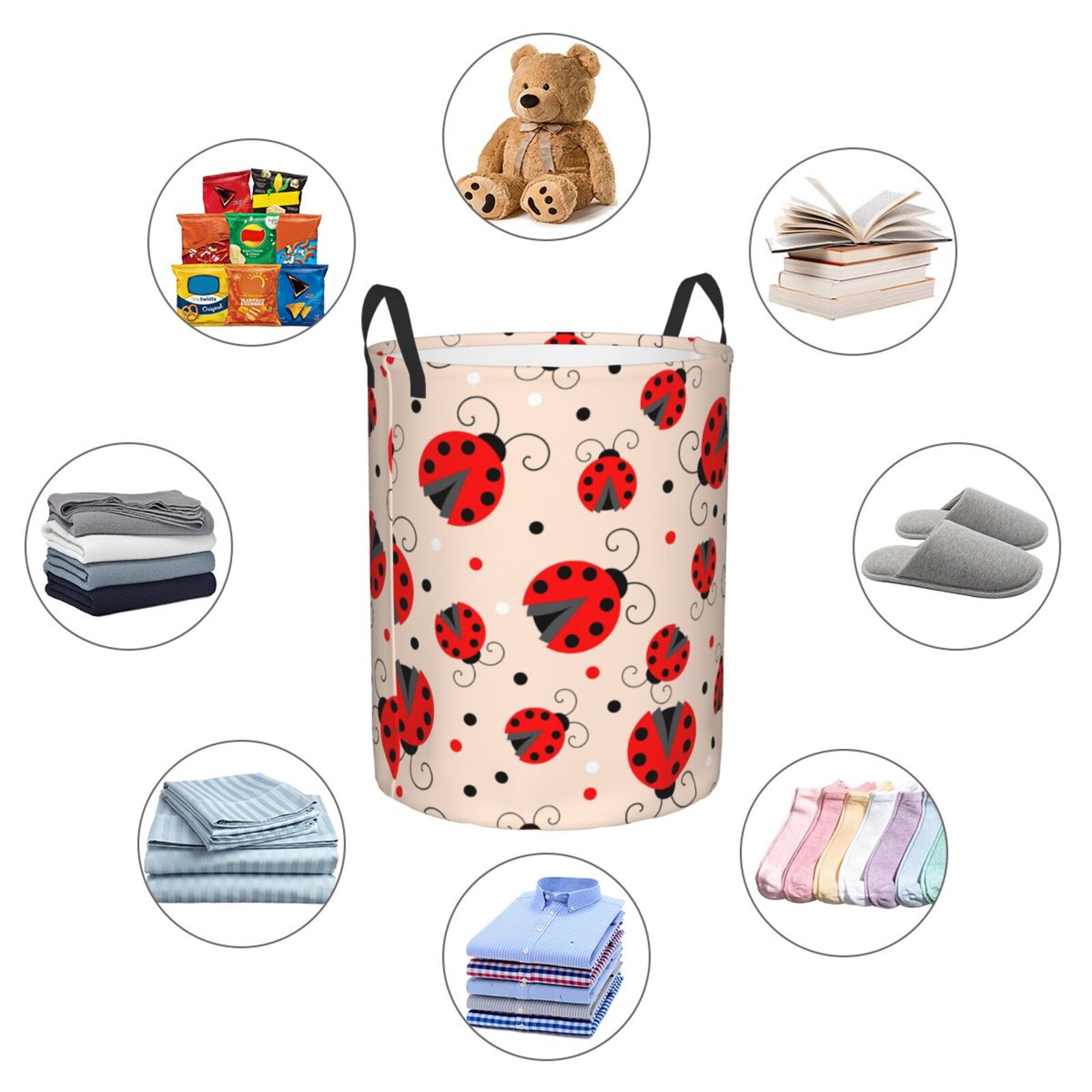 Picia Red Ladybug Large Laundry Basket, Waterproof, Freestanding ...
