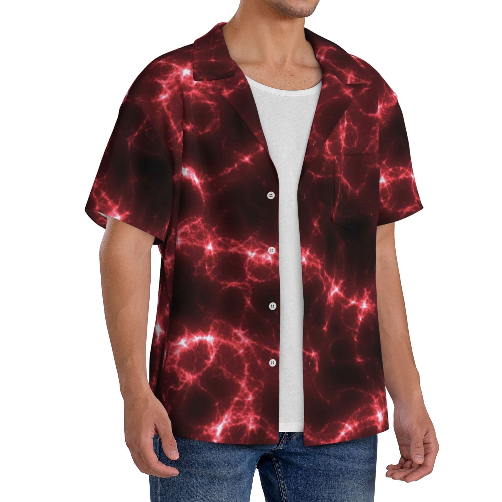 Picia Red Line Men's Linen Shirts Short Sleeve Cuban Beach Shirts ...