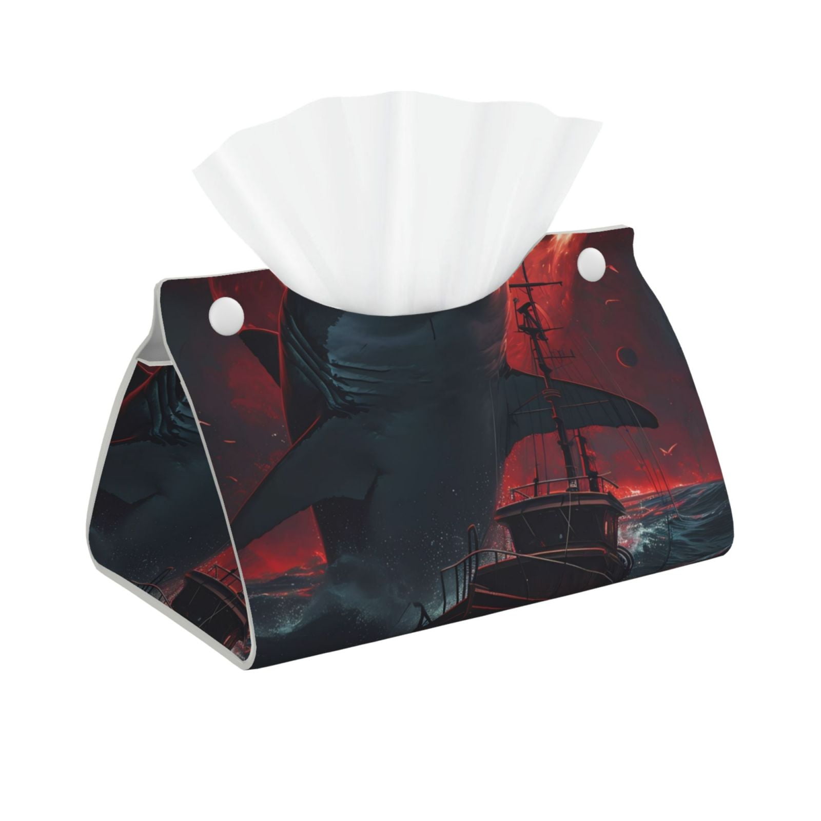 Picia Red Moon Shark Sailboat Pattern Long Tissue Box Cover,PVC Leather ...
