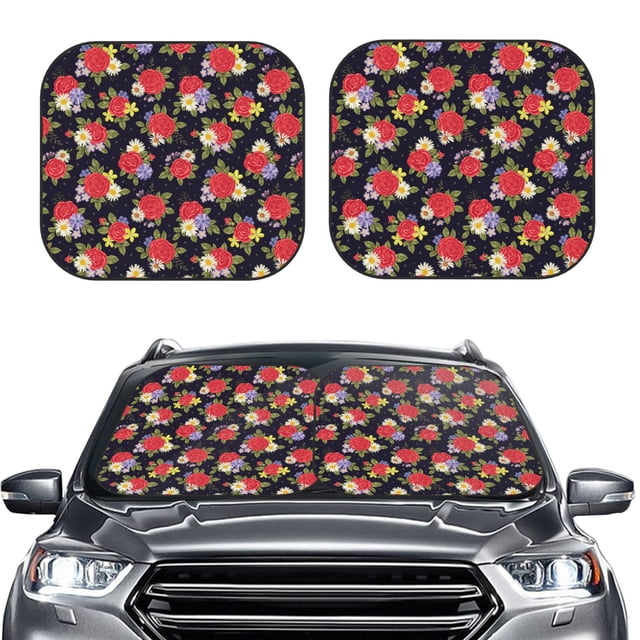 Picia Red Rose Flower 2 Piece Car Windshield Sun Shade Foldable ...