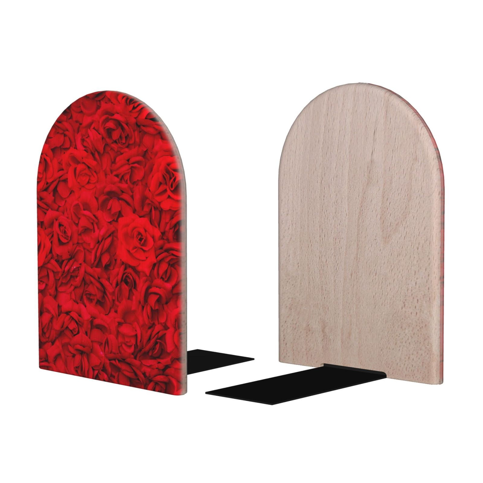 Picia Red Rose Pattern Wood Bookends for Shelves,Non-slip Bookends ...
