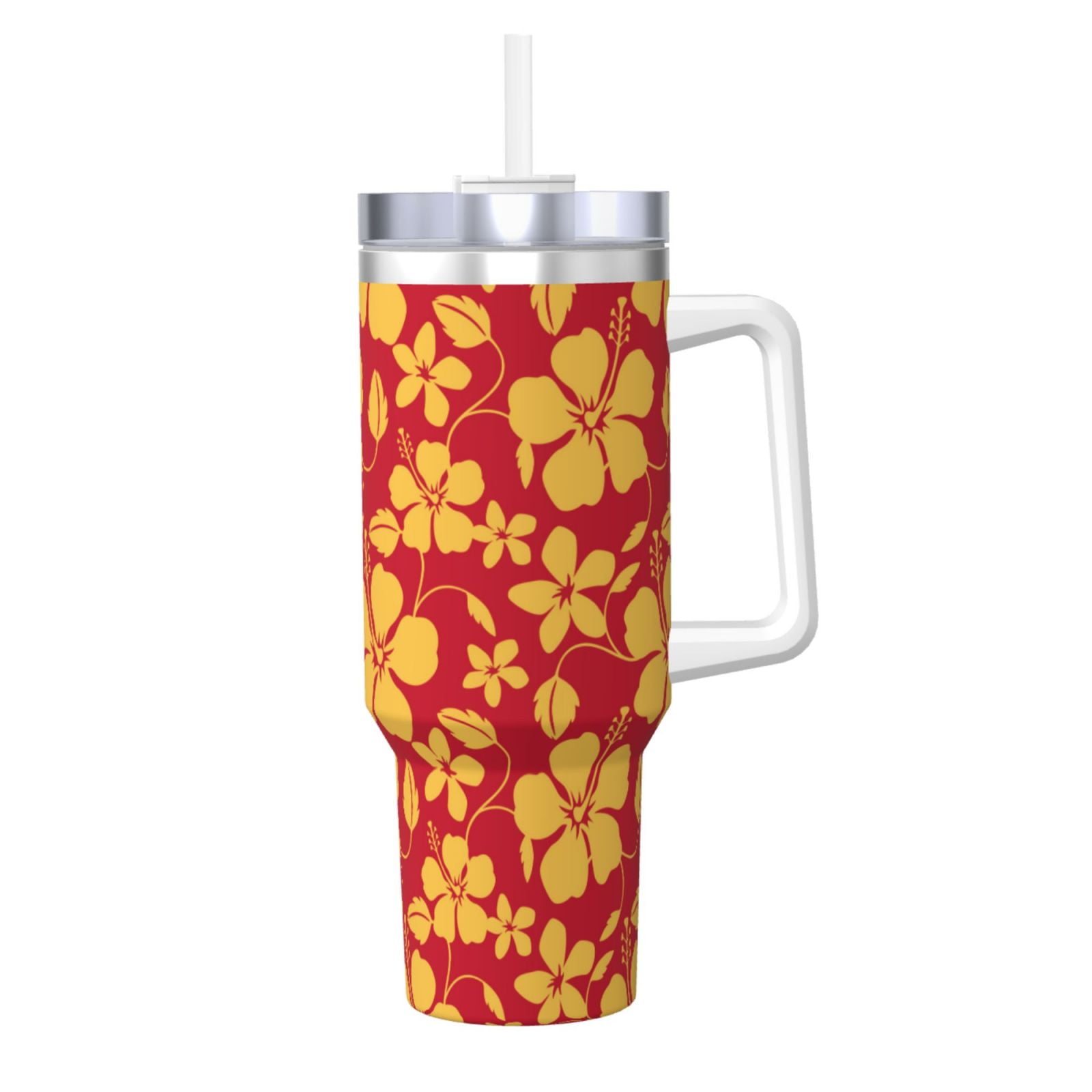 Picia Red Vintage Flowers Pattern 40oz Ice Bully Insulated Tumbler with ...
