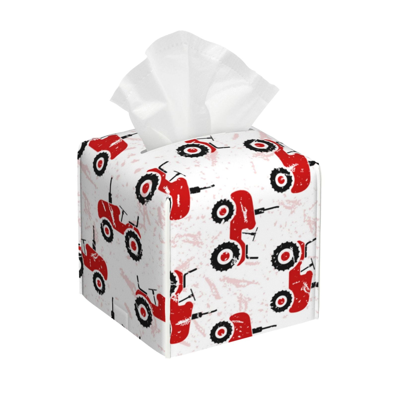 Picia Red Wheeled Tractors Pattern Tissue Box Cover,PVC Leather Square ...