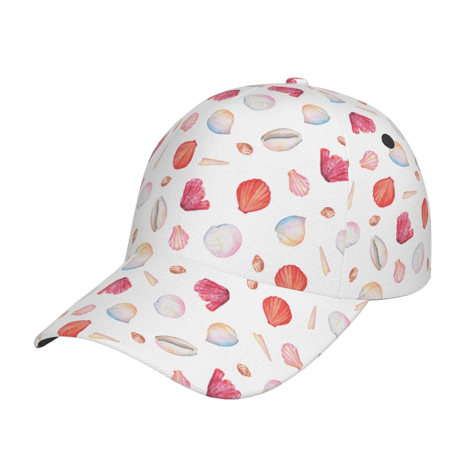 Picia Red coral and scallop seashell pattern Trucker Low Profile Hat ...