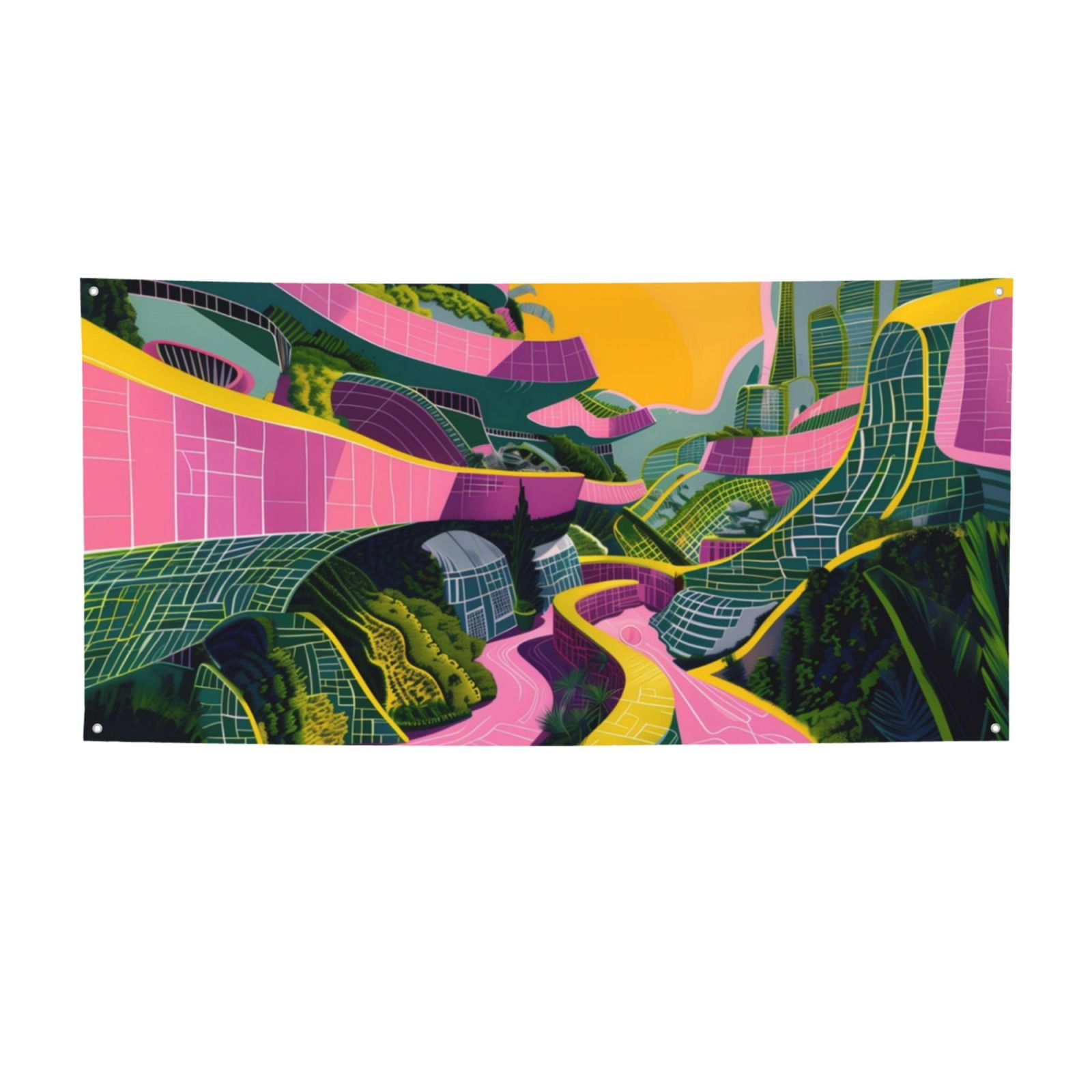 Picia Retro Futuristic Landscape Pattern Party Banner, Festive ...