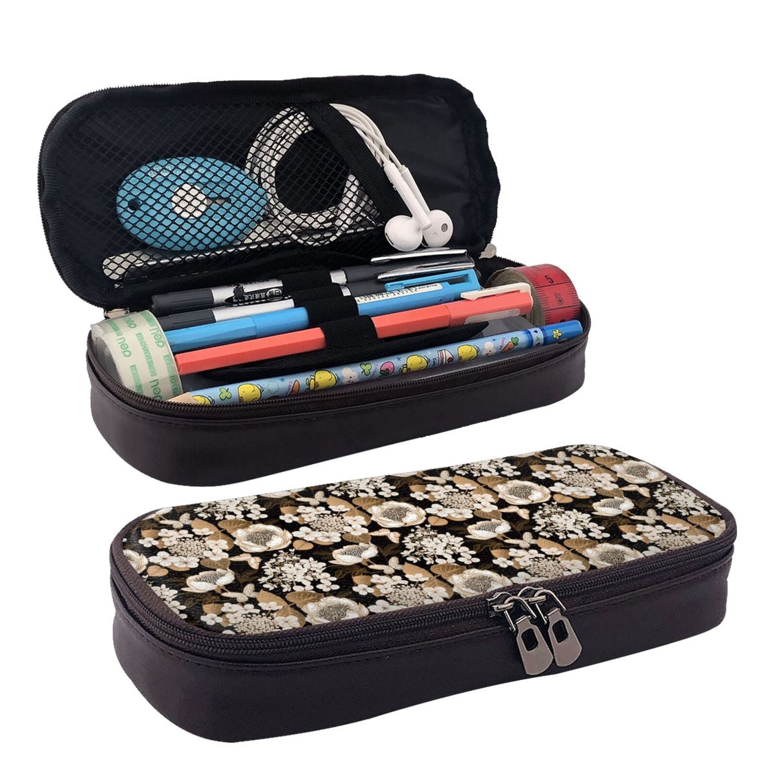 Picia Retro Hydrangeas Pattern Large Capacity PU Leather Pencil Case ...