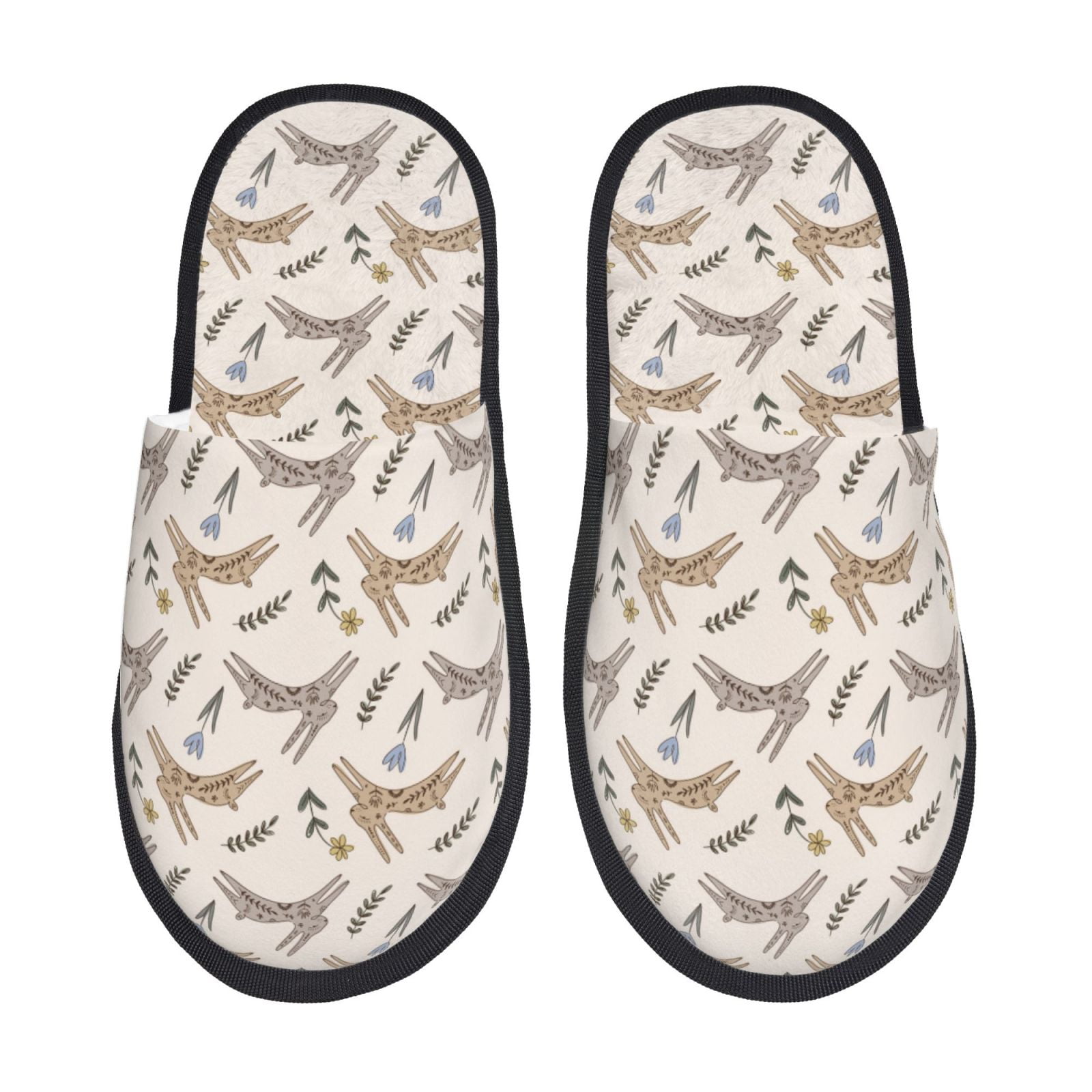 Picia Retro Rabbit Print Women's Fuzzy Fluffy House Slippers Plush ...