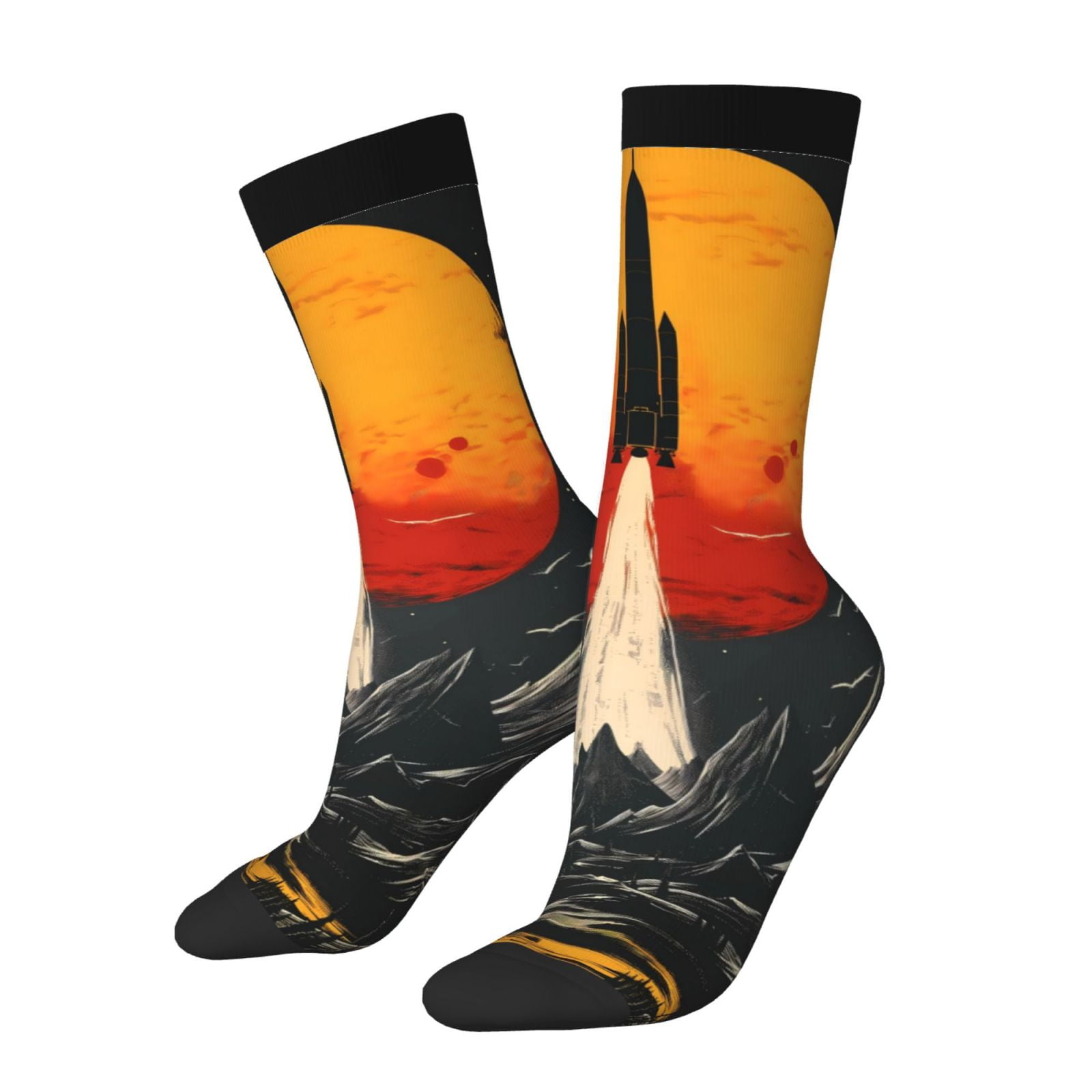 Picia Retro Space Rocket Launch Print Athletic Socks for Men & Women ...