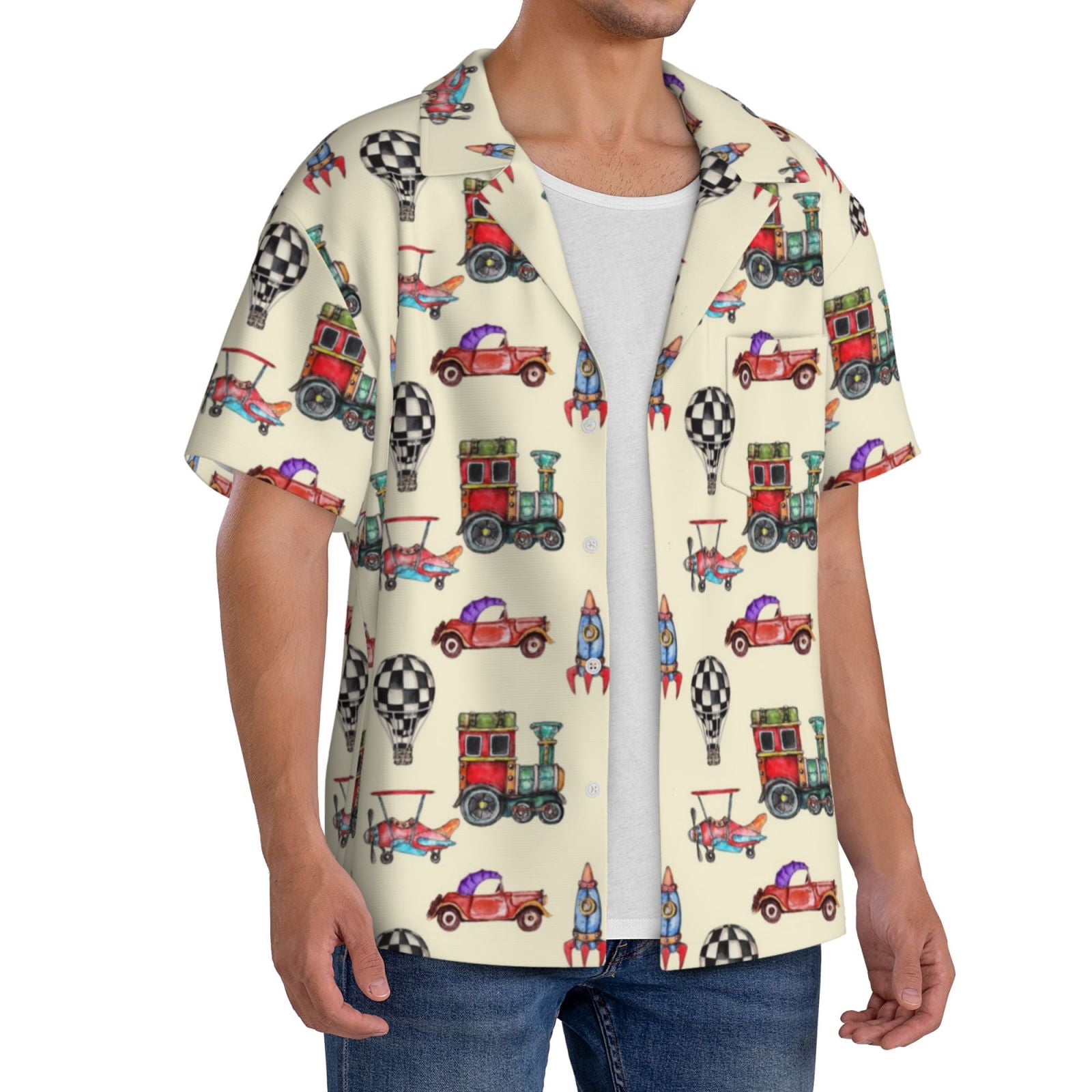 Picia Retro Steampunk Vehicle1 Men's Linen Shirts Short Sleeve Cuban ...