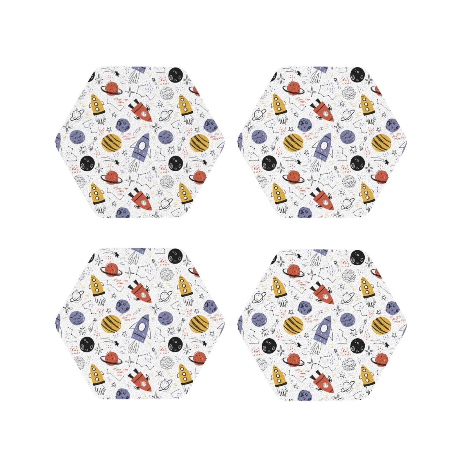 Picia Rocket Planets Printed Leather Coasters for Drinks, 4" Drink ...