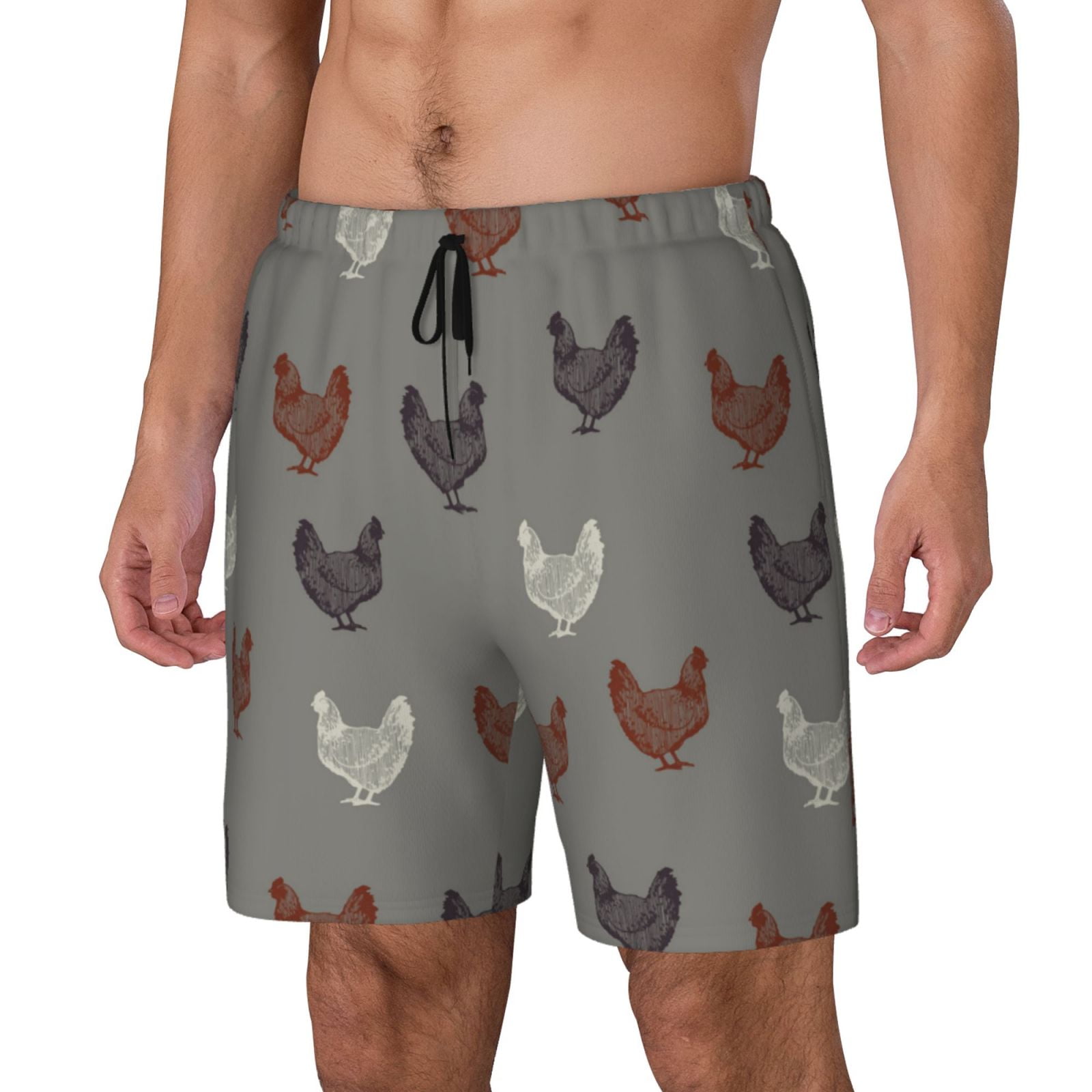 Picia Rooster pattern Mens Swim Trunks with Compression Liner Stretch ...