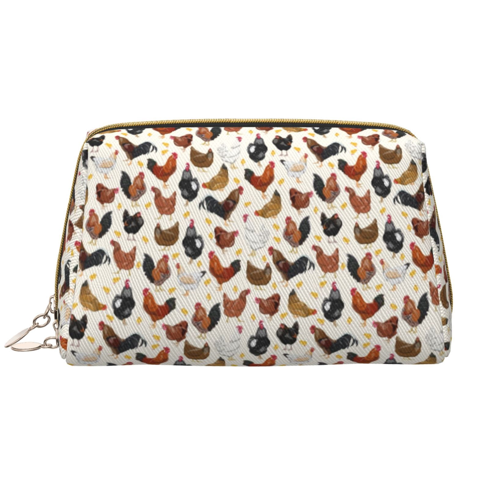 Picia Roosters and Chickens Print Leather Makeup Bag Make Up Bag Travel ...