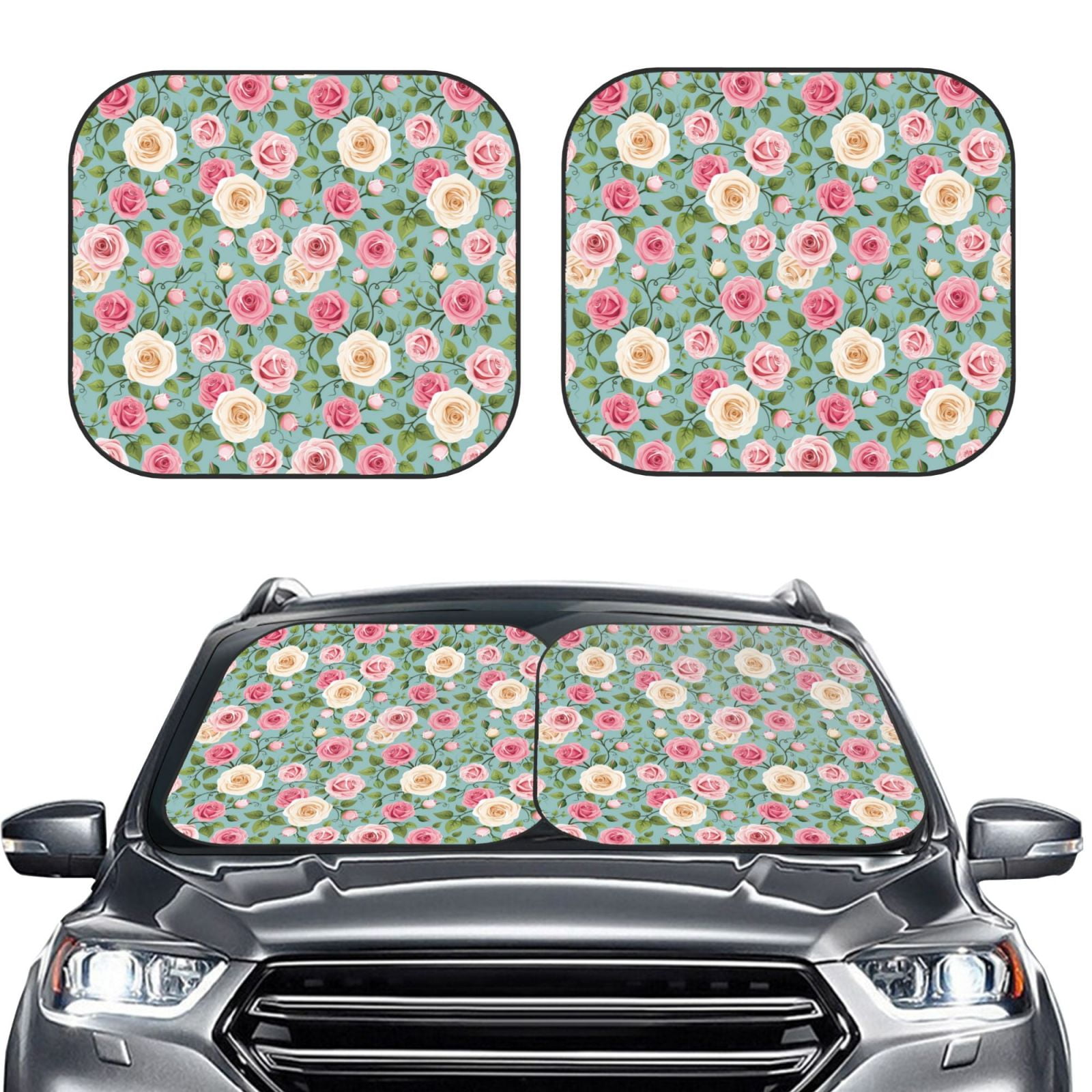 Picia Rose Flowers 2 Piece Car Windshield Sun Shade Foldable | Foldable ...