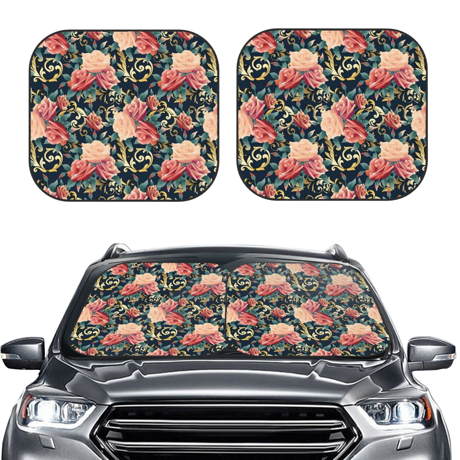 Picia Rose Flowers 2 Piece Car Windshield Sun Shade Foldable | Foldable ...