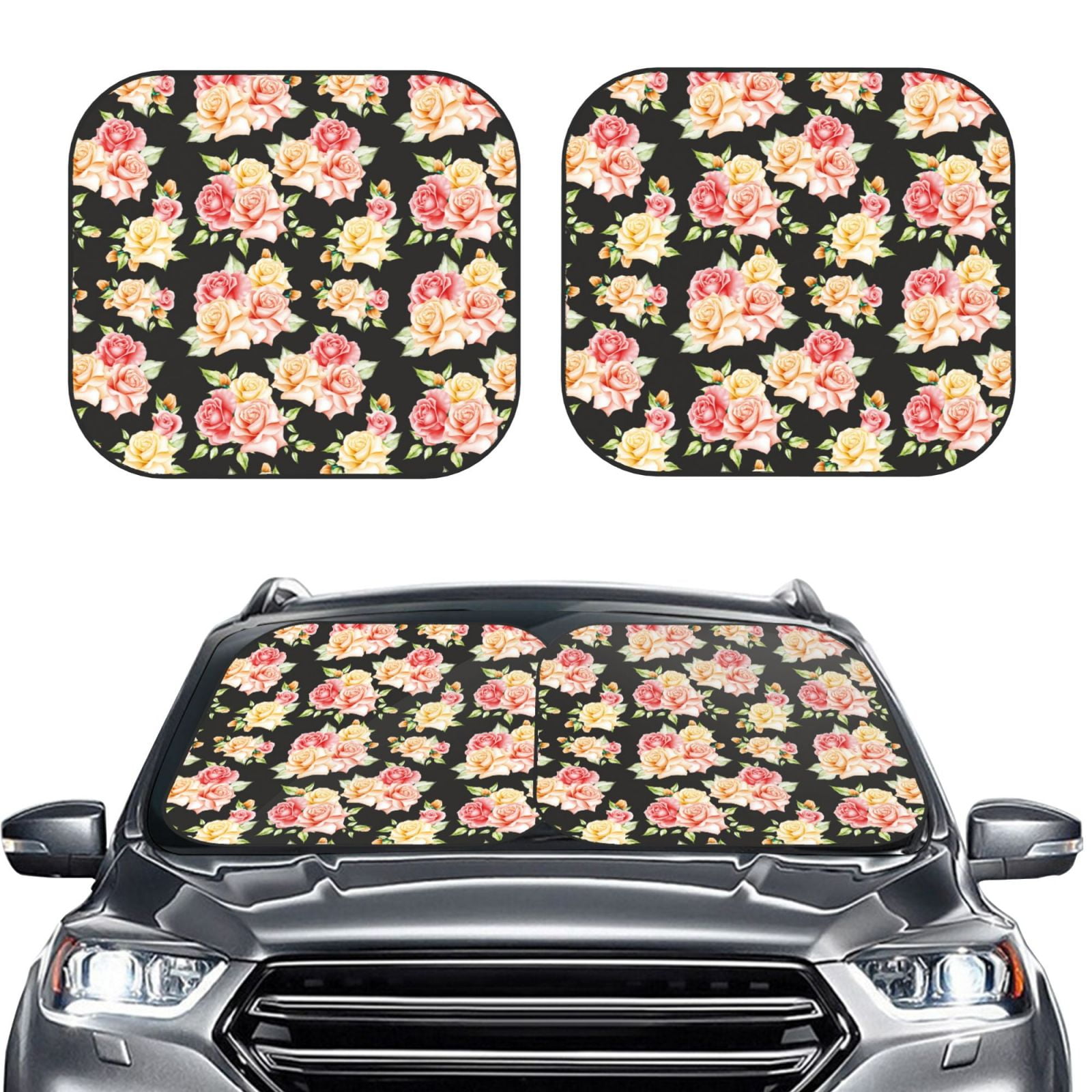 Picia Rose Flowers 2 Piece Car Windshield Sun Shade Foldable | Foldable ...