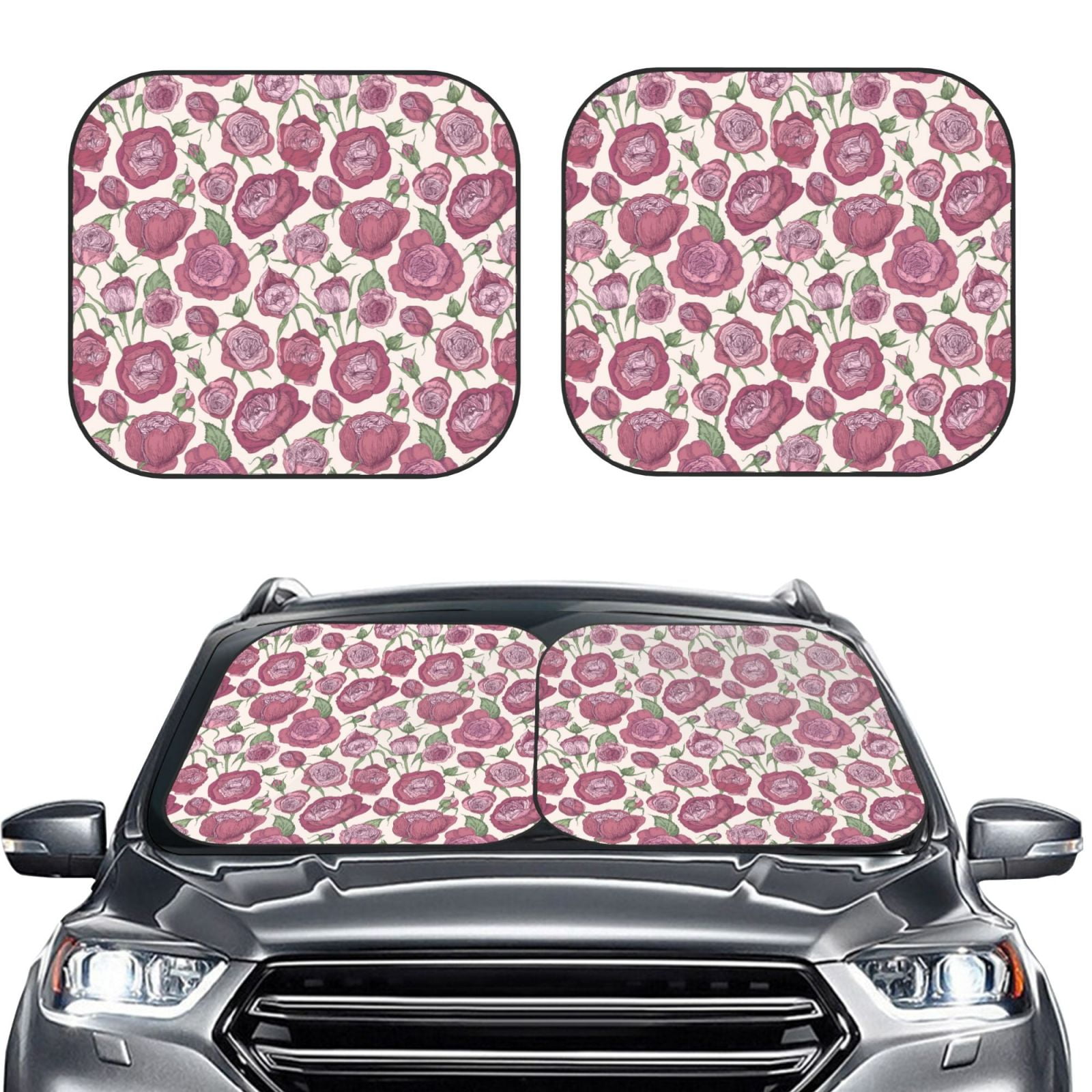 Picia Rose Flowers 2 Piece Car Windshield Sun Shade Foldable | Foldable ...