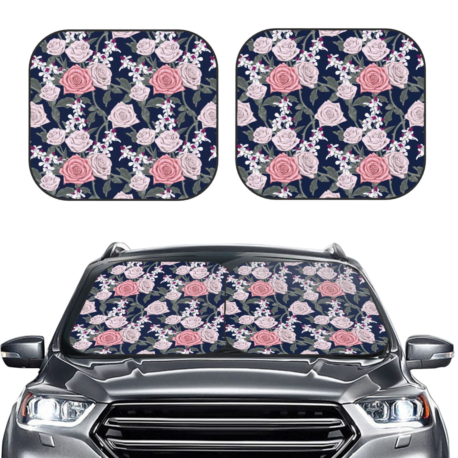 Picia Rose Flowers 2 Piece Car Windshield Sun Shade Foldable | Foldable ...