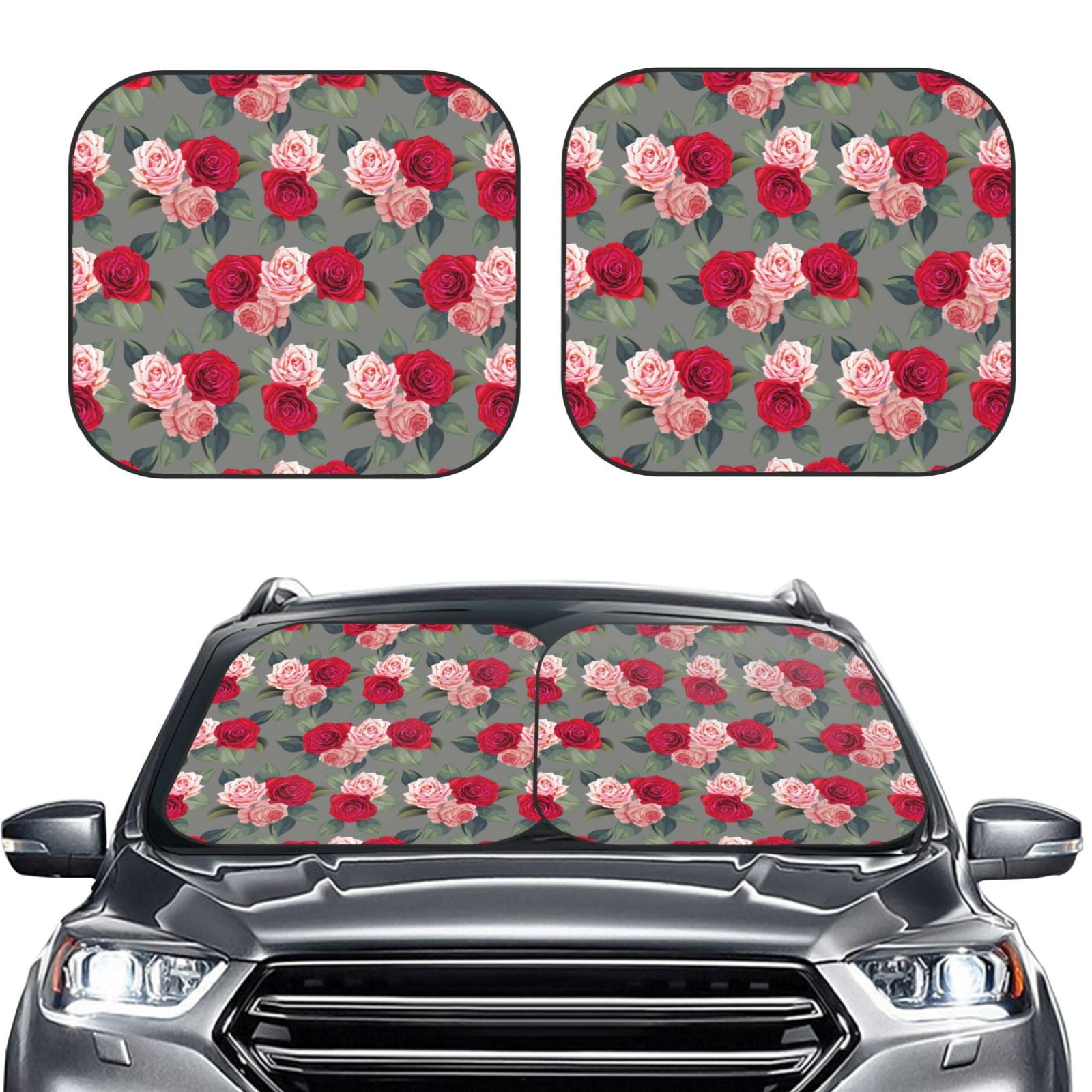 Picia Rose Flowers 2 Piece Car Windshield Sun Shade Foldable | Foldable ...