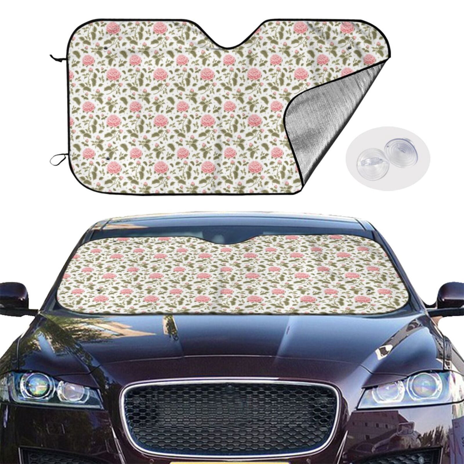 Picia Rose Flowers Curved Windshield Sunshade Accordion Folding Style ...