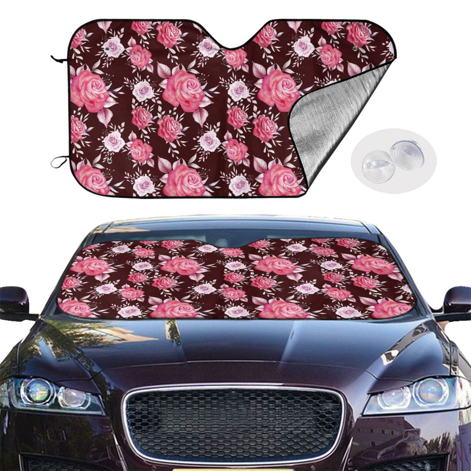 Picia Rose Flowers Curved Windshield Sunshade Accordion Folding Style ...