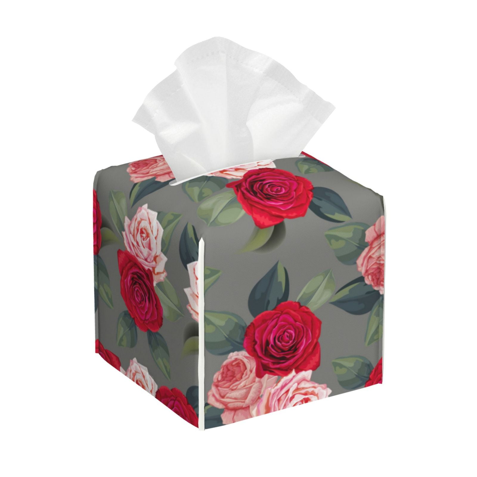 Picia Rose Flowers Pattern Tissue Box Cover,PVC Leather Square Holder ...