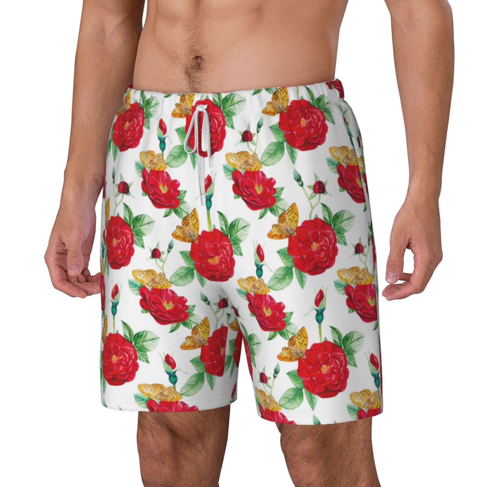 Picia Rose Flowers pattern Mens Swim Trunks with Compression Liner ...