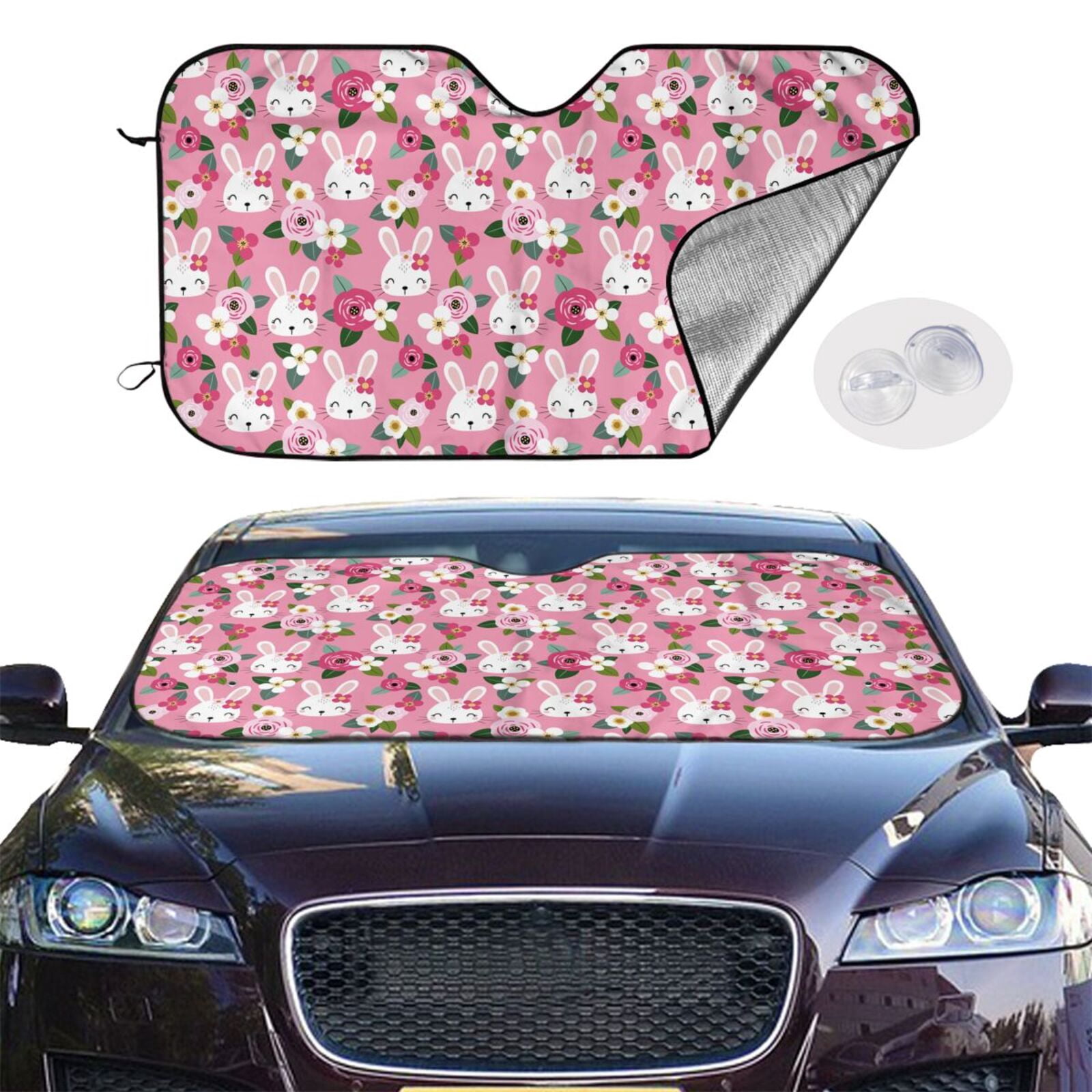 Picia Rose Rabbit Curved Windshield Sunshade Accordion Folding Style ...