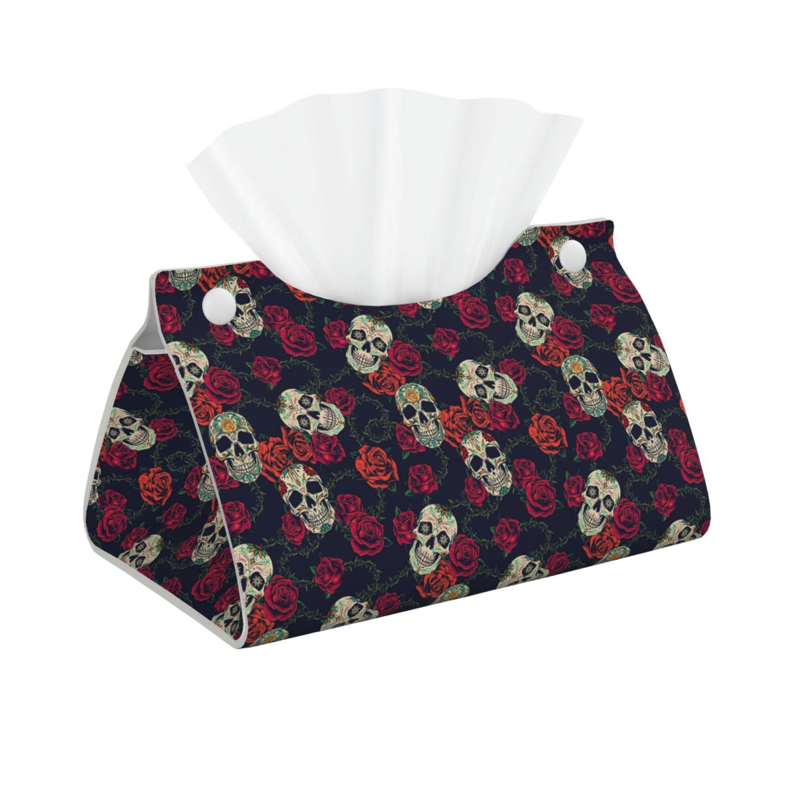 Picia Roses Skulls Pattern Long Tissue Box Cover,PVC Leather Triangle ...
