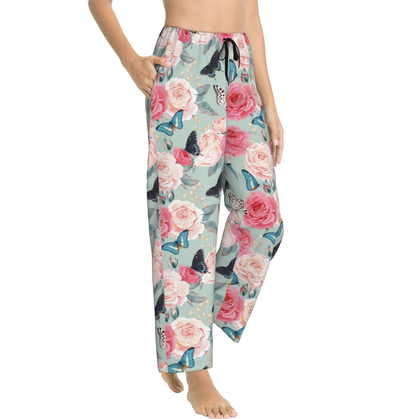 Picia Roses and Butterflies Womens Soft Woven Cotton Elastic Waistband ...