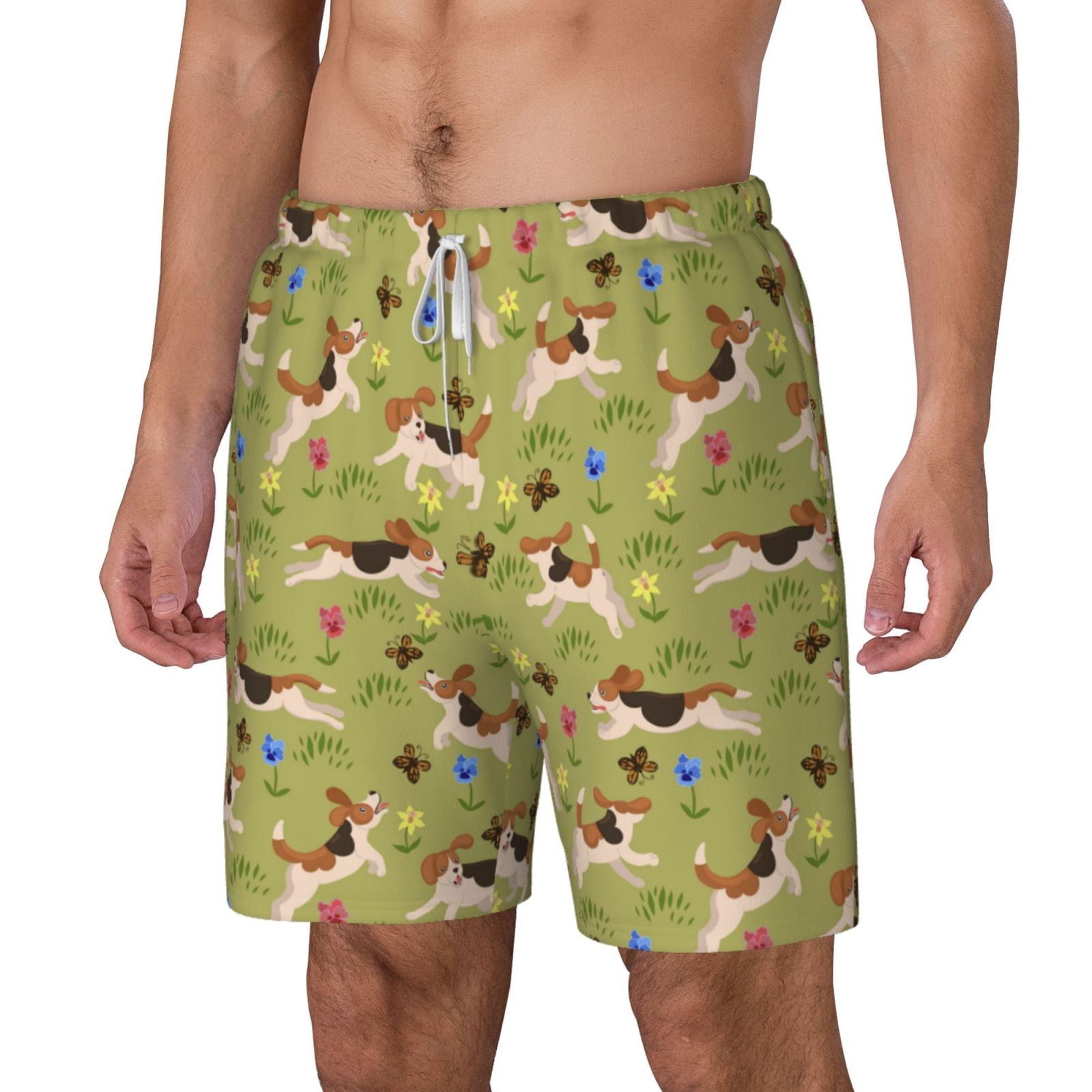 Picia Running Beagle pattern Mens Swim Trunks with Compression Liner ...