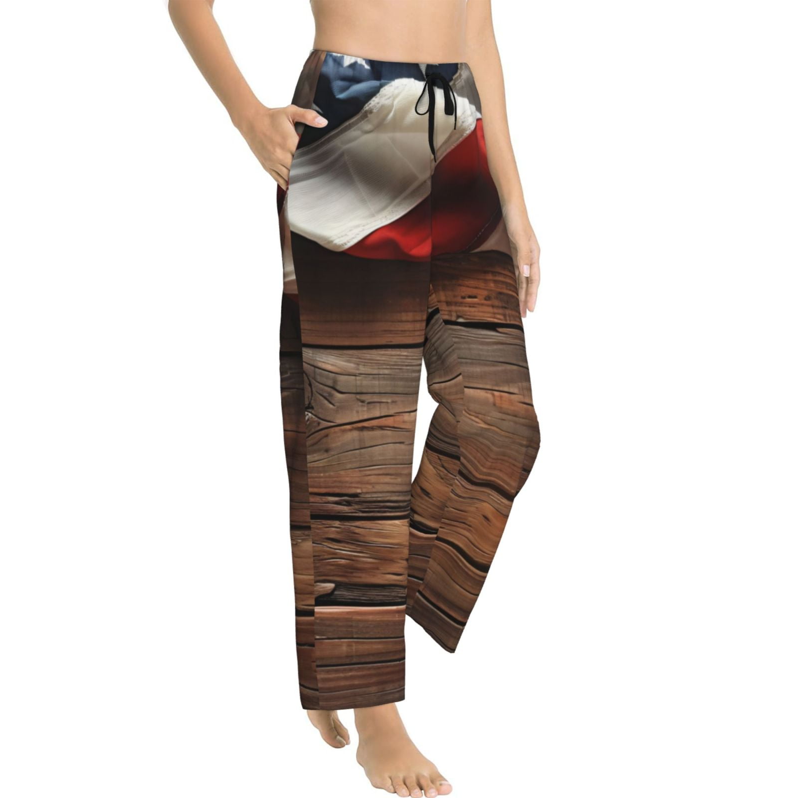 Picia Rustic American Flag Wood Womens Soft Woven Cotton Elastic ...