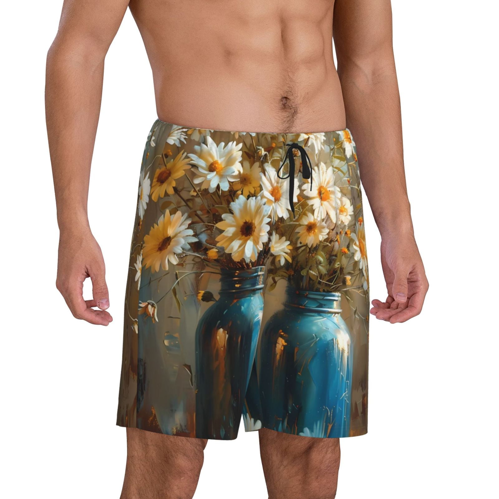 Picia Rustic Daisy Mason Jars Pajama Shorts for Men, Men's Pajama ...
