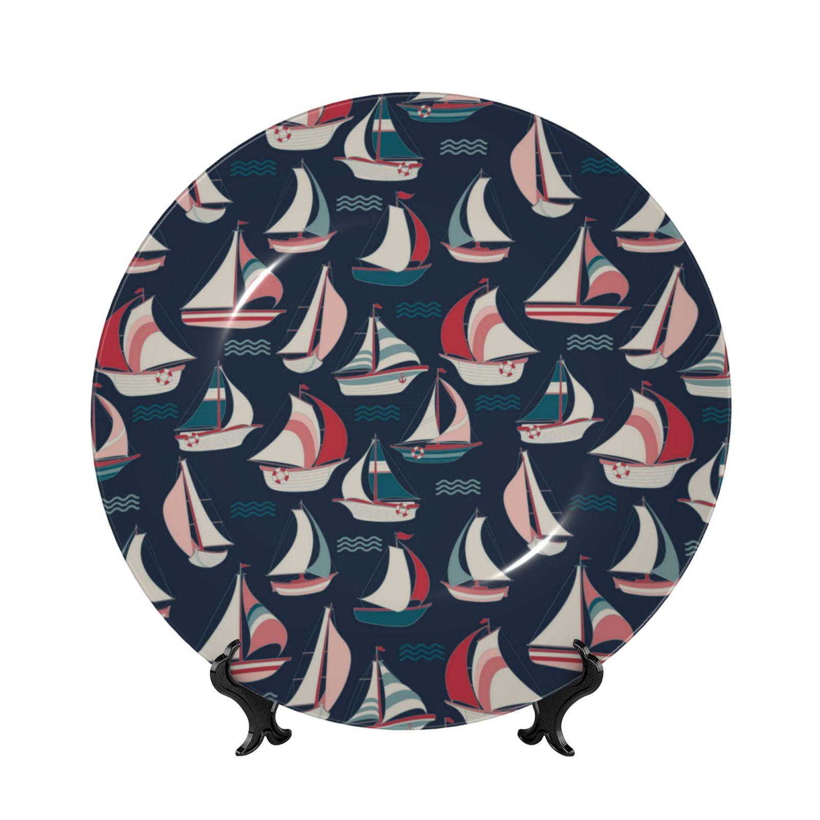 Picia Sailboat And Wave Pattern Bone China Decorative Plate – Wall ...