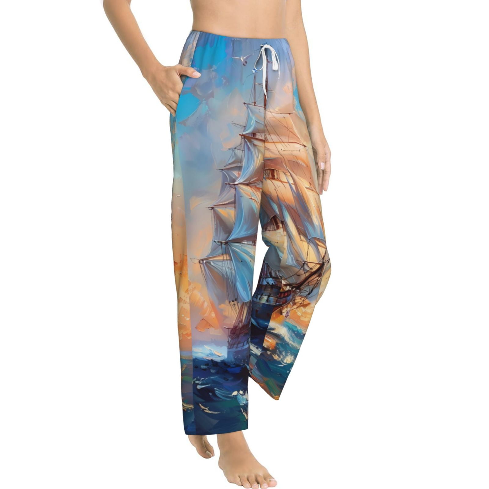 Picia Sailing Ship Ocean Sunset Womens Soft Woven Cotton Elastic ...