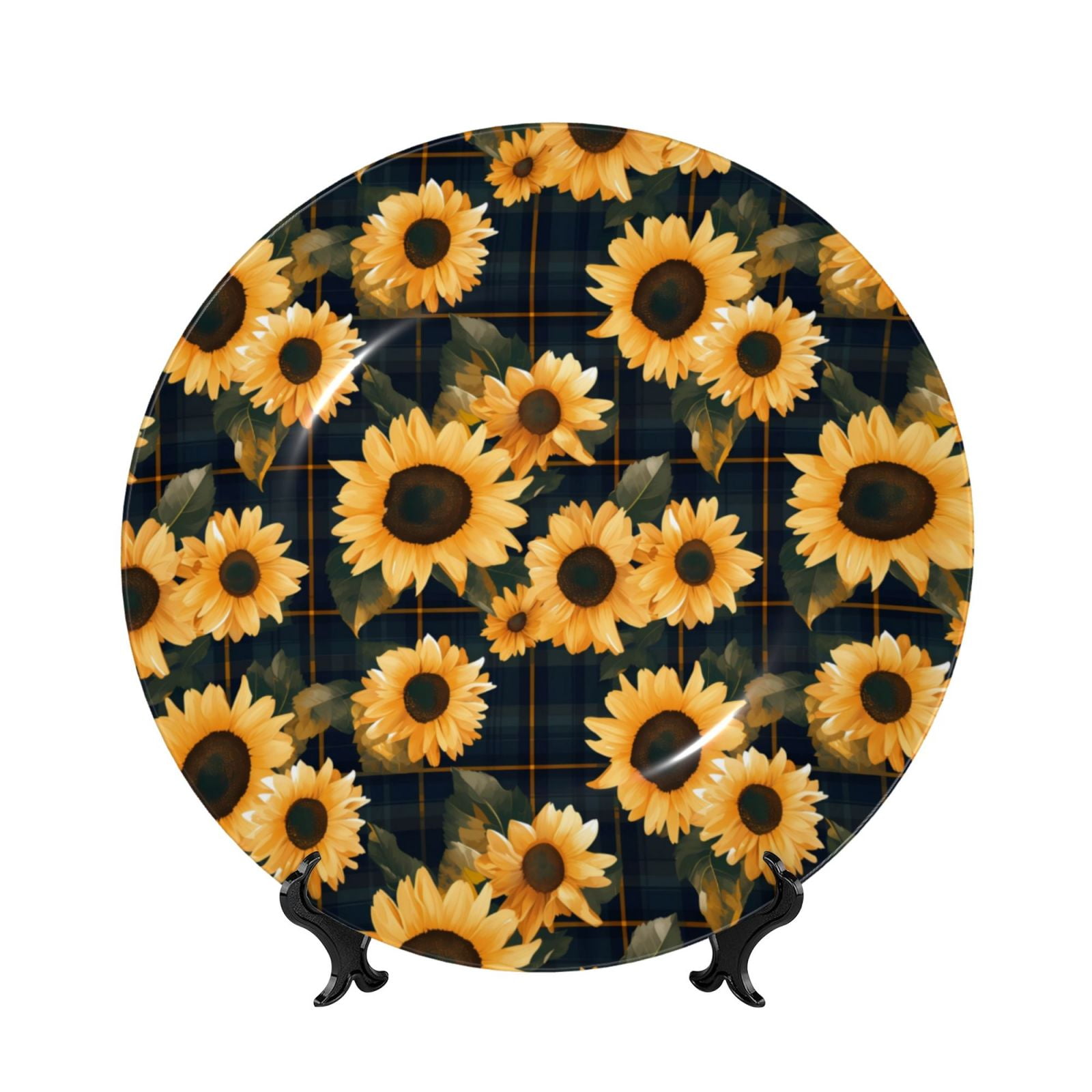 Picia Scottish Blue Plaid Sunflower Pattern Bone China Decorative Plate ...