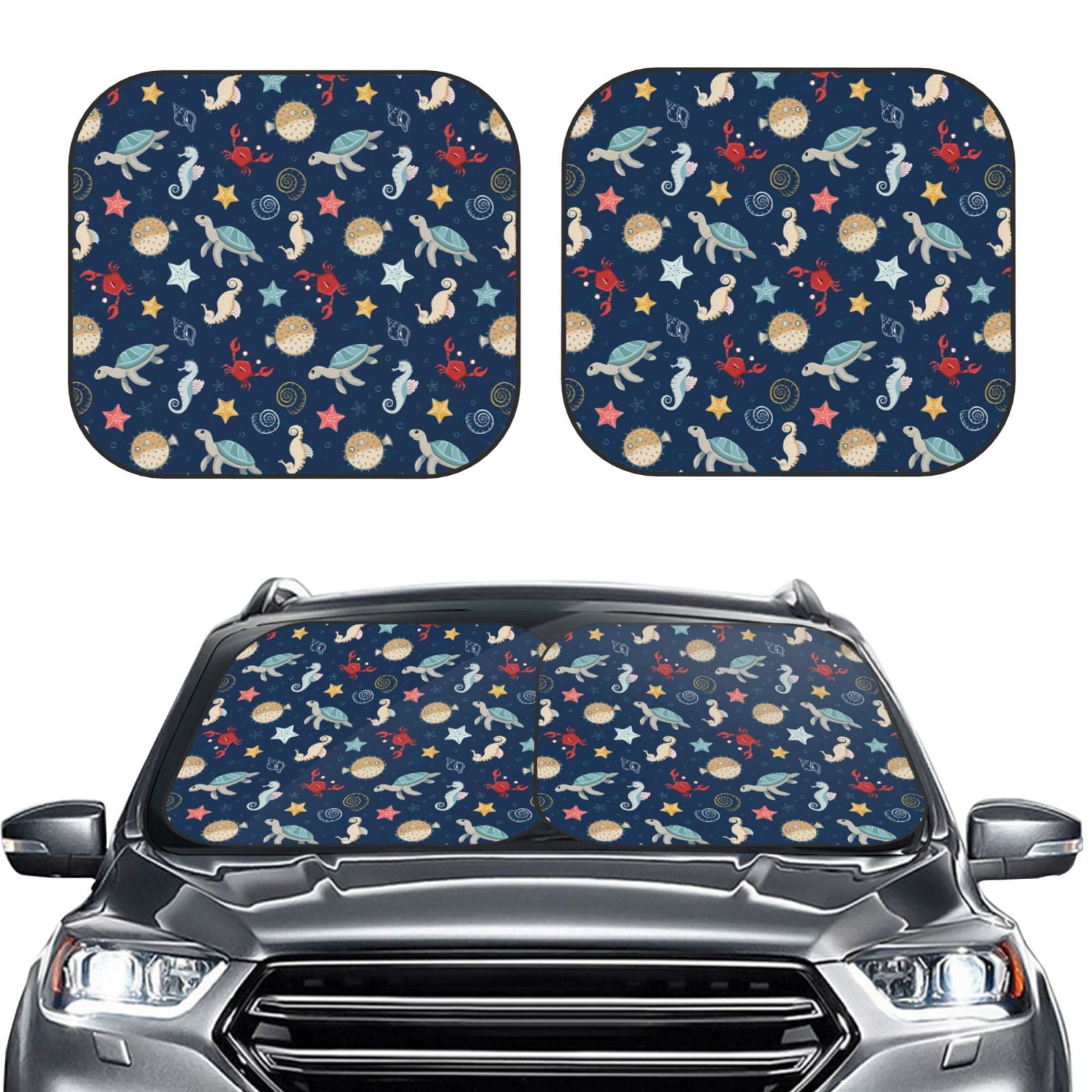 Picia Sea Creatures 2 Piece Car Windshield Sun Shade Foldable ...
