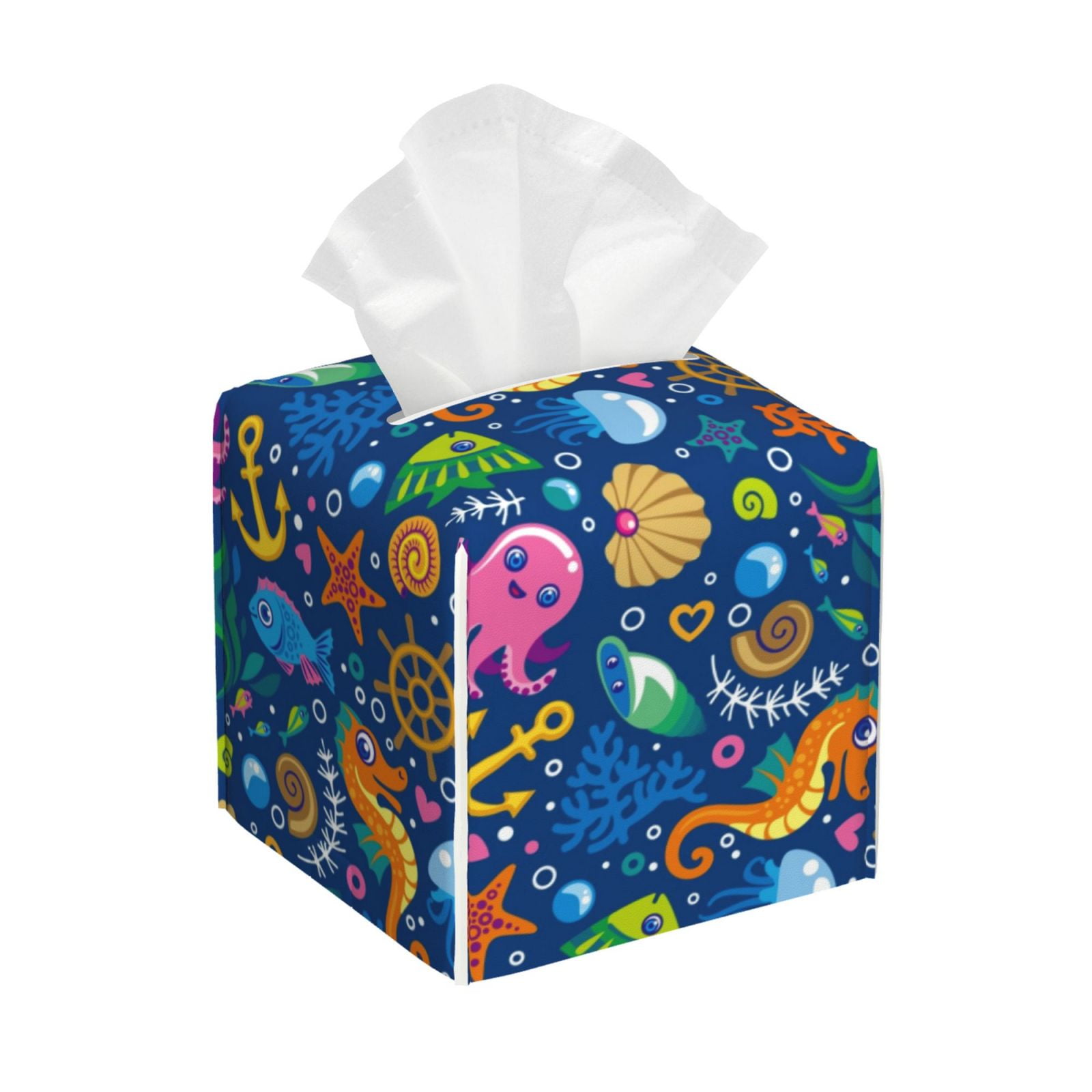Picia Sea Fish Pattern Tissue Box Cover,PVC Leather Square Holder ...